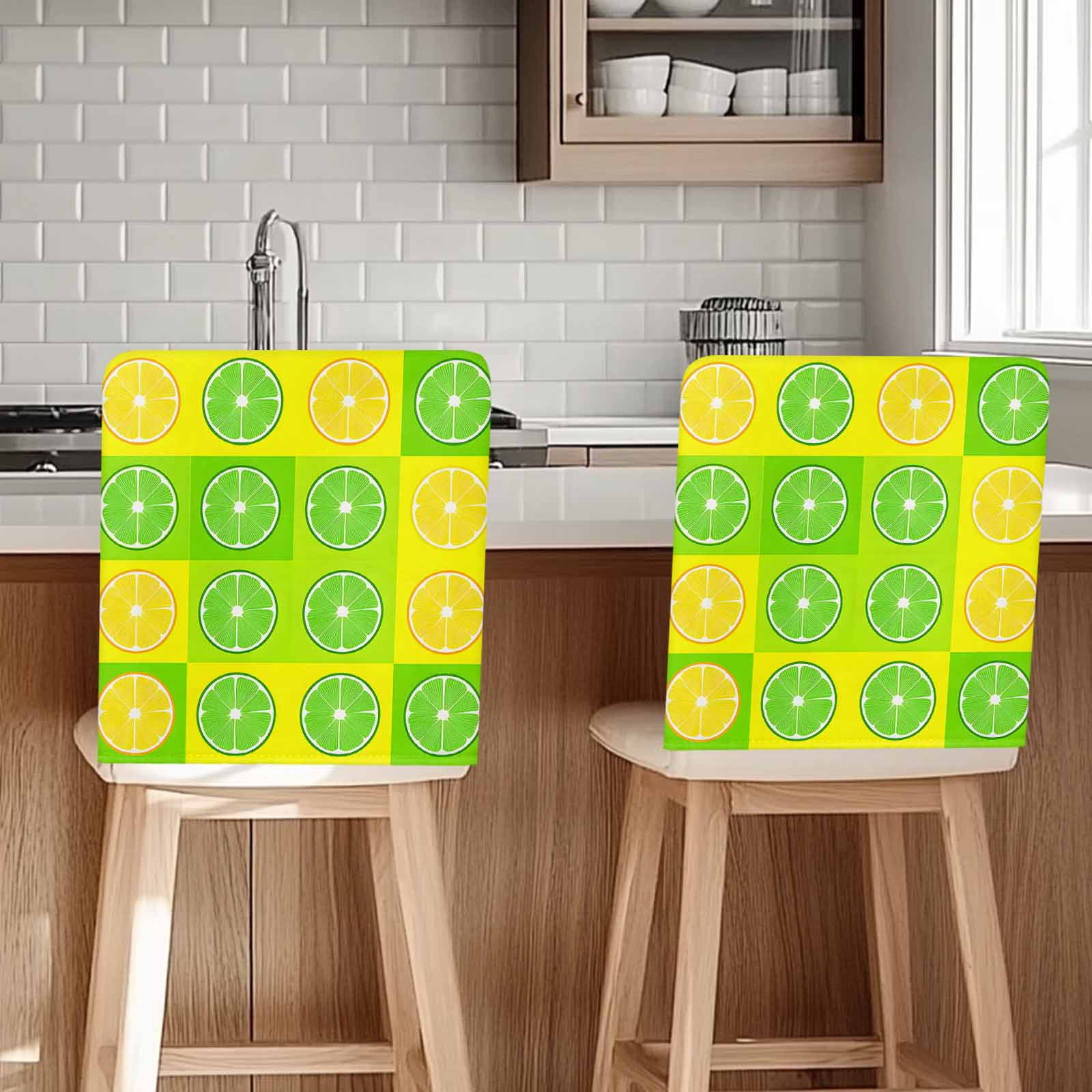 Summer Lemon Chair Covers Set of 1 Green Yellow Lemon Cartoon Fruit ...