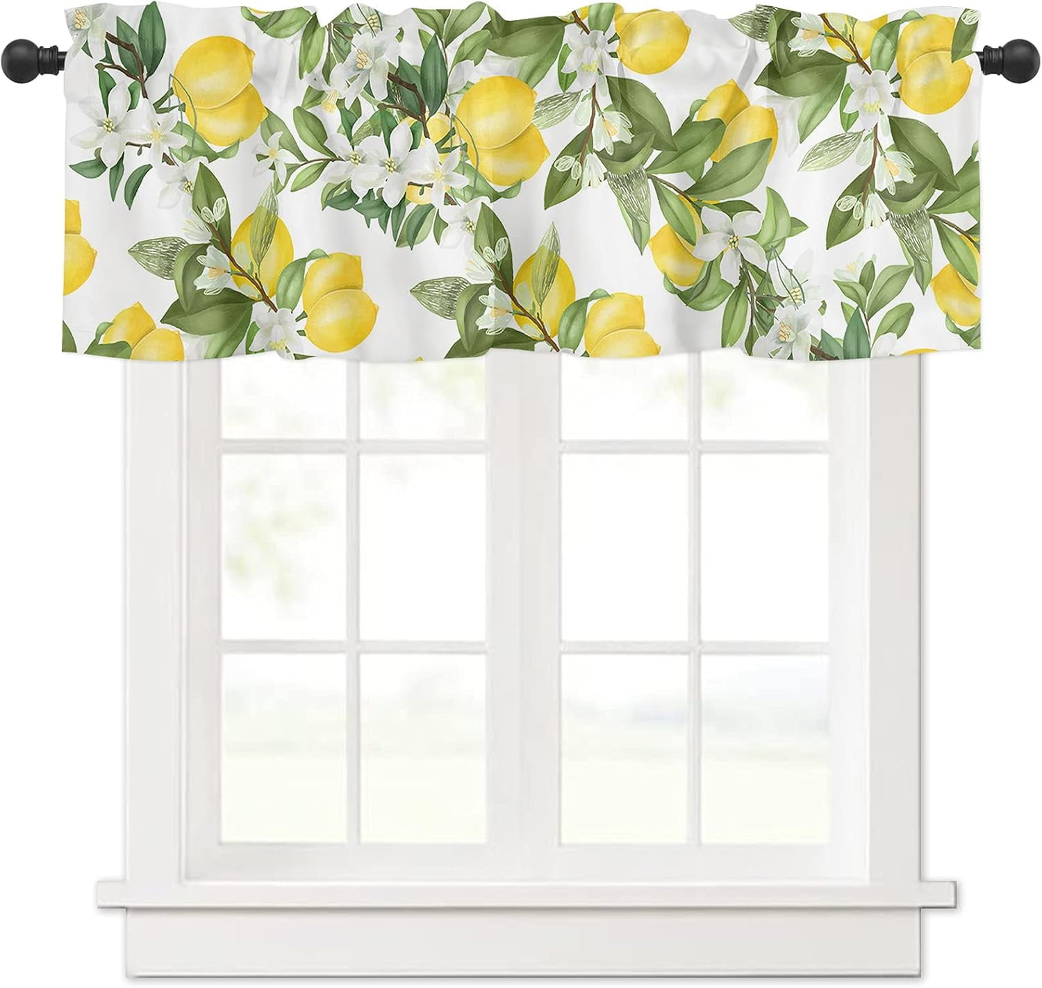 Summer Lemon Curtains Valance for Windows Watercolor Plant Fruit Art ...