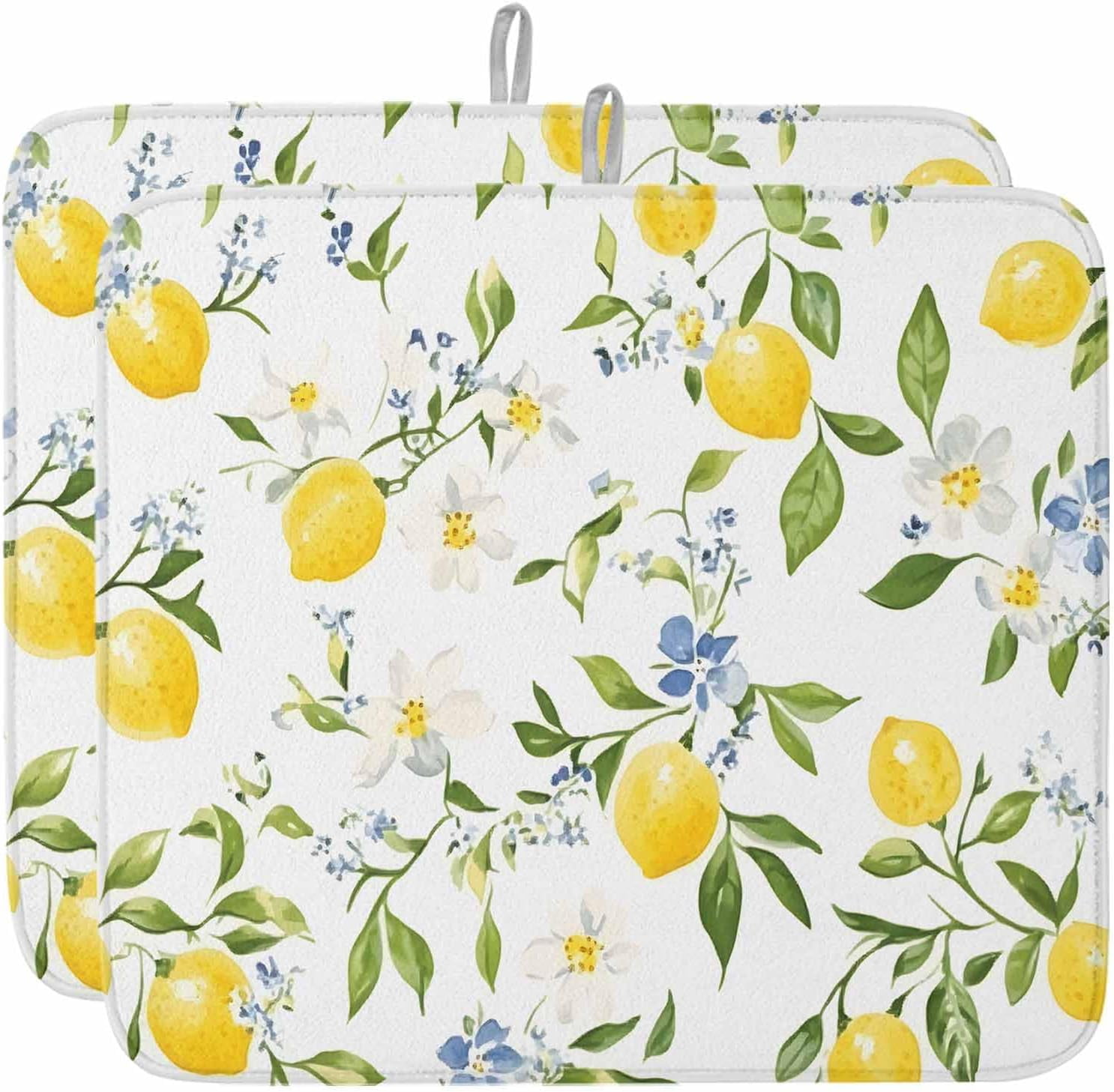 Summer Lemon Dish Drying Mat for Kitchen Counter, Yellow Botanical ...