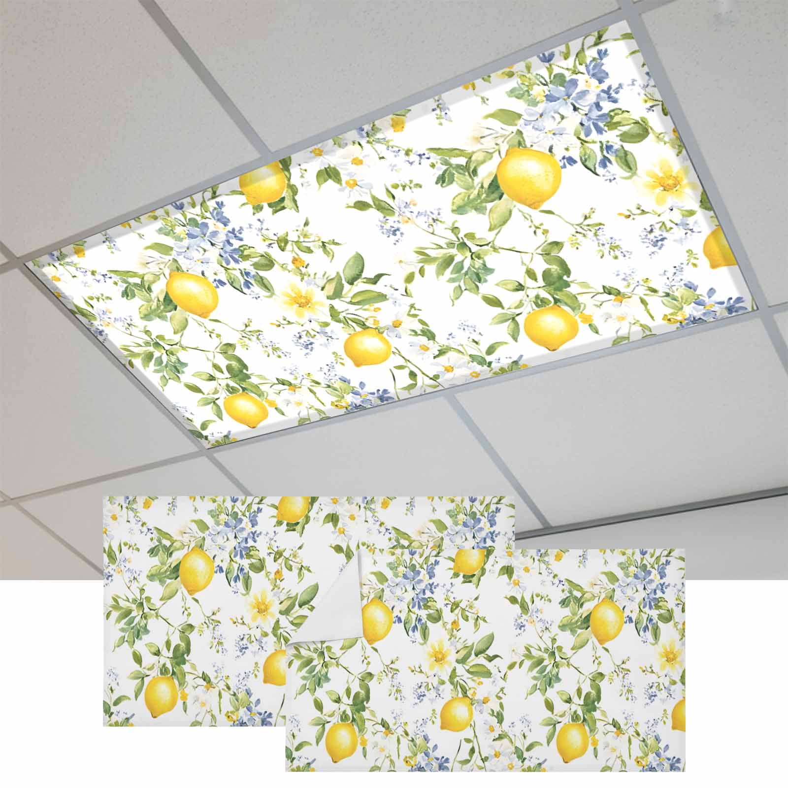 Summer Lemon Fluorescent Light Covers, Watercolor Yellow Spring Floral ...
