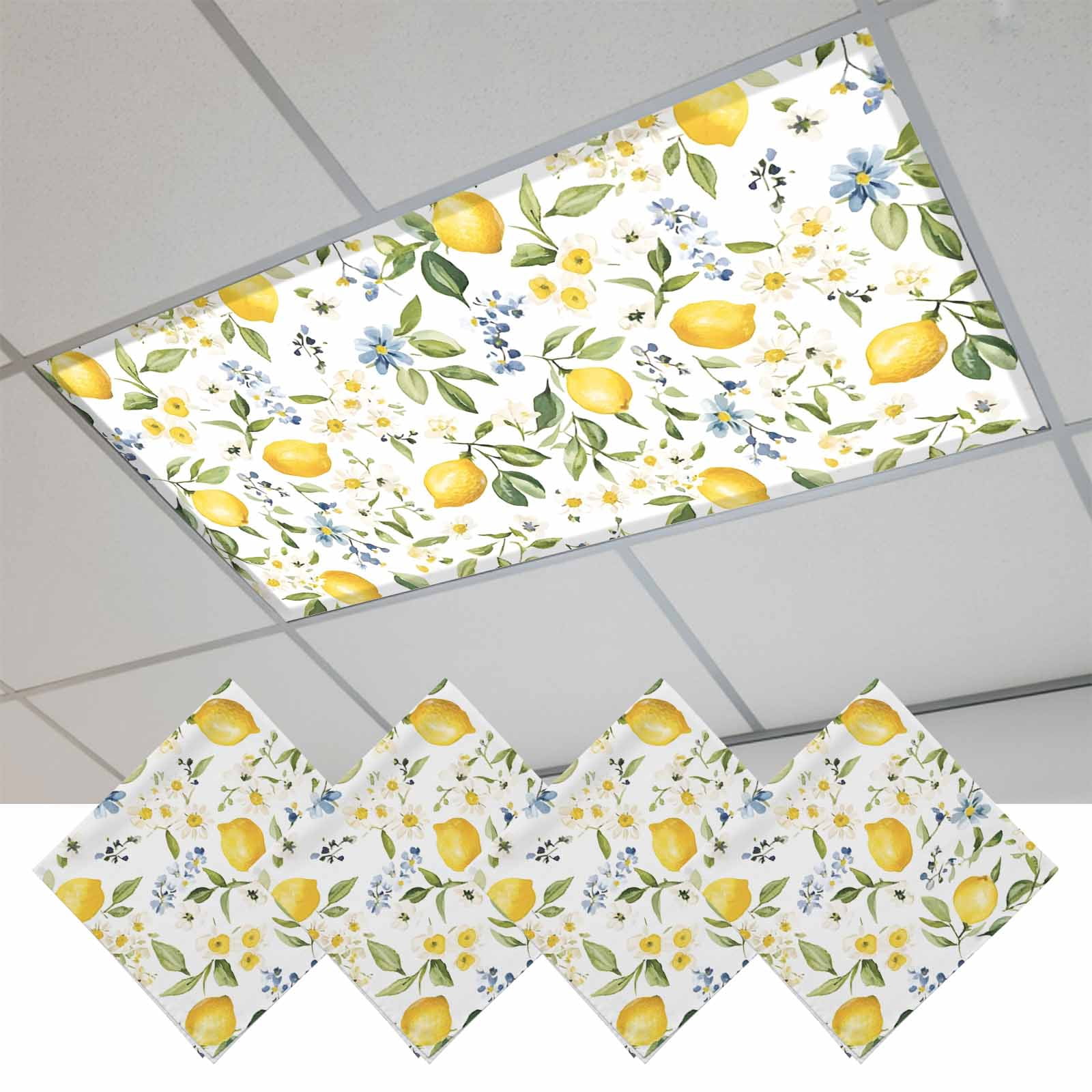 Summer Lemon Fluorescent Light Covers, Yellow Botanical Spring Floral ...