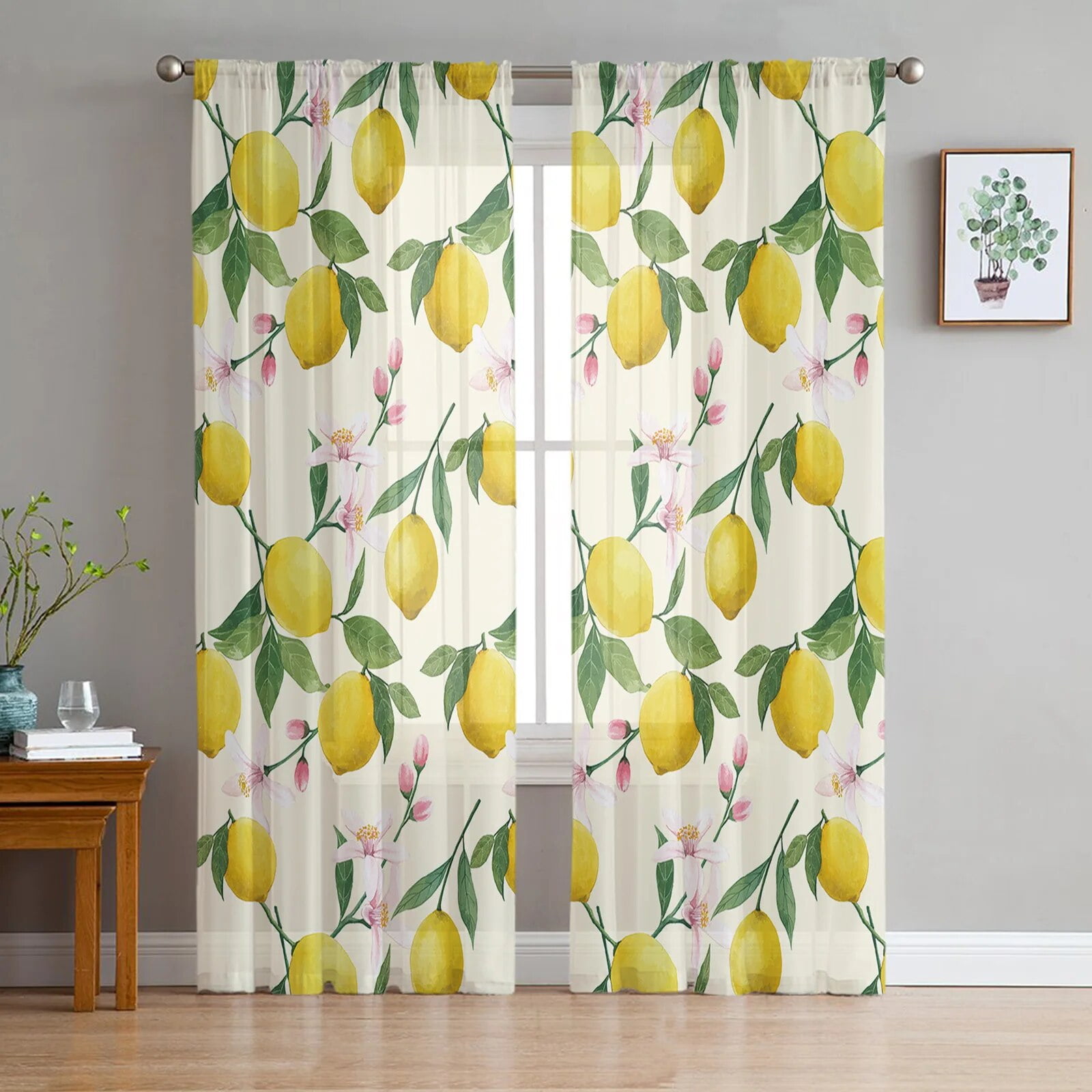 Summer Lemon Fruit Flower Tulle Curtains For Living Room Kitchen ...