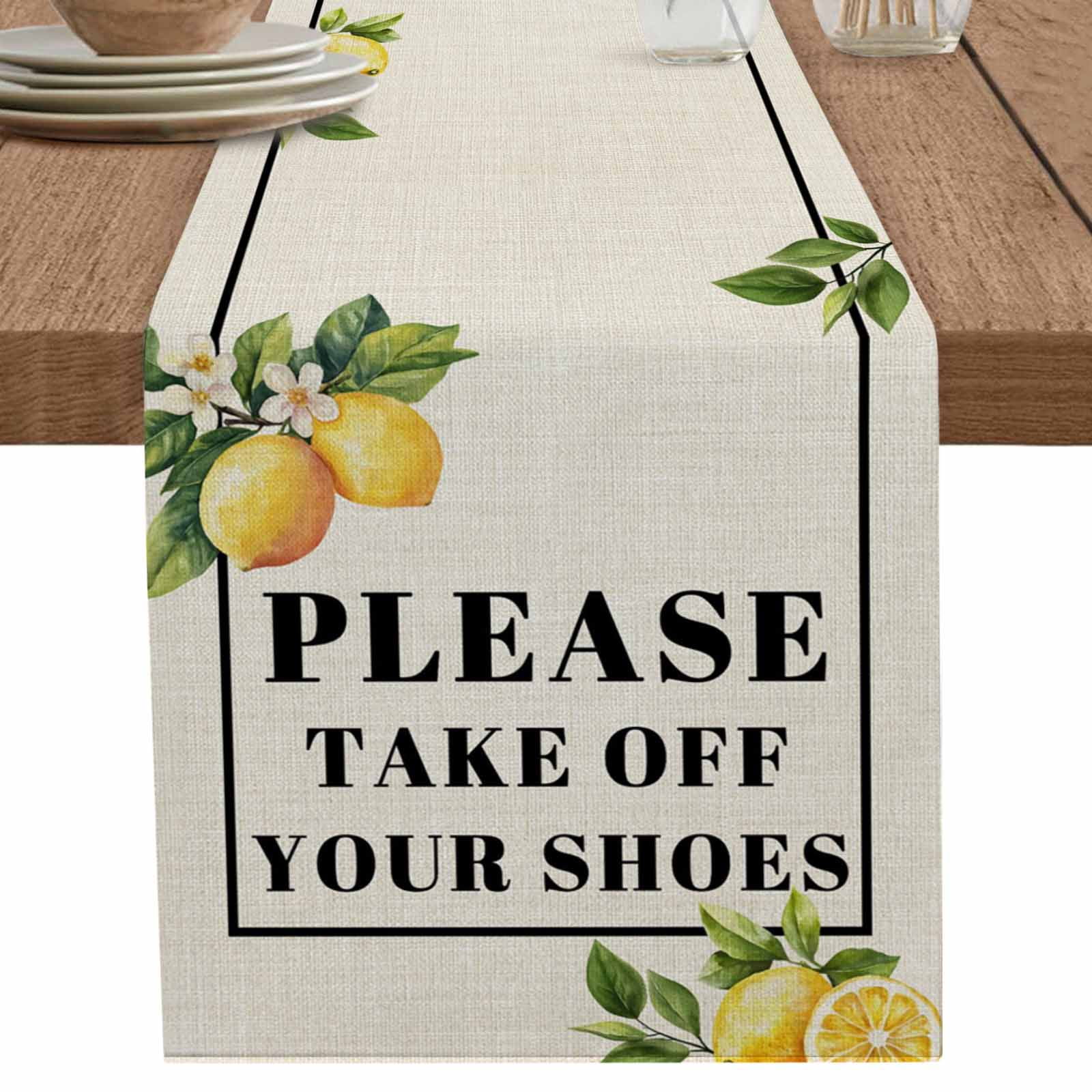 Summer Lemon Green Leaves on Linen Table Runner-70 Inch Long Watercolor ...