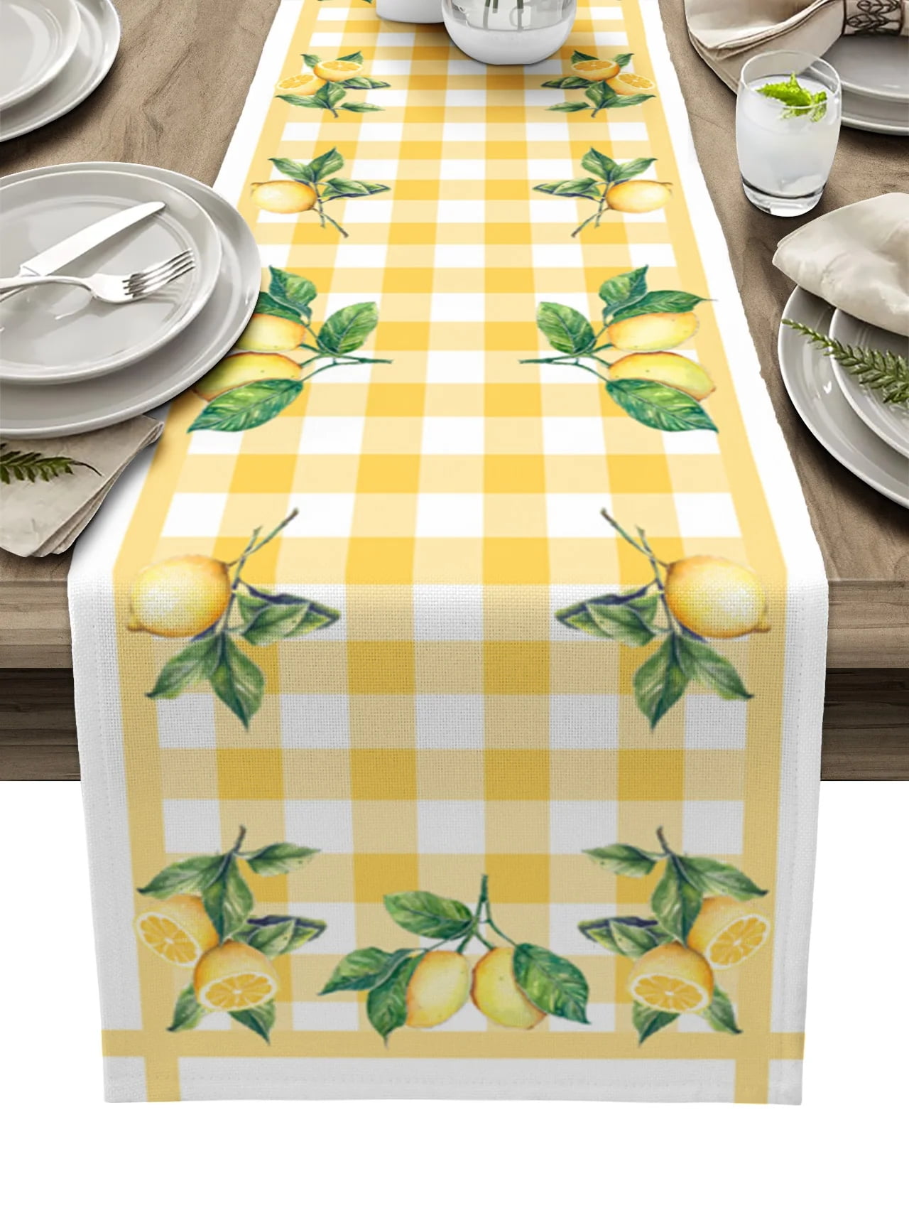 Summer Lemon Leaf Plaid Linen Table Runners Spring Summer Theme Dresser ...