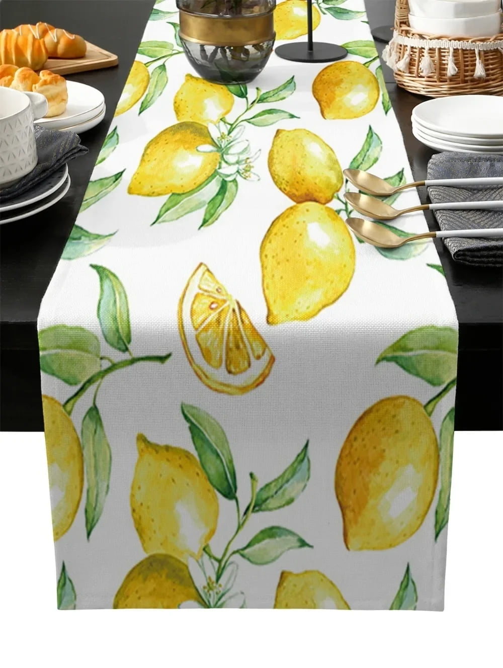 Summer Lemon Leaf Plaid Linen Table Runners Spring Summer Theme Dresser Scarf Table r Wedding ...