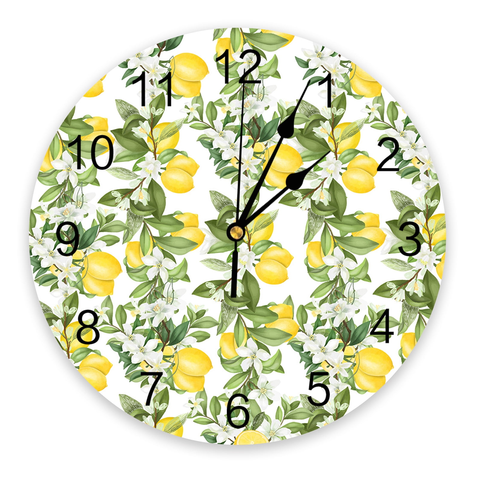 Summer Lemon Leaves Flowers Wall Clock For Modern Home ration Teen Room ...