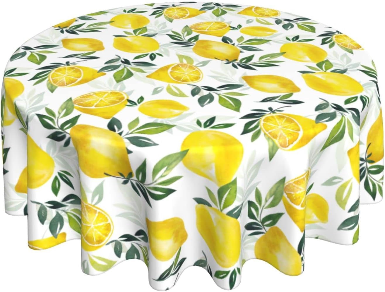 Summer Lemon Leaves Round Tablecloth 60 Inch Watercolor Lemons Table ...