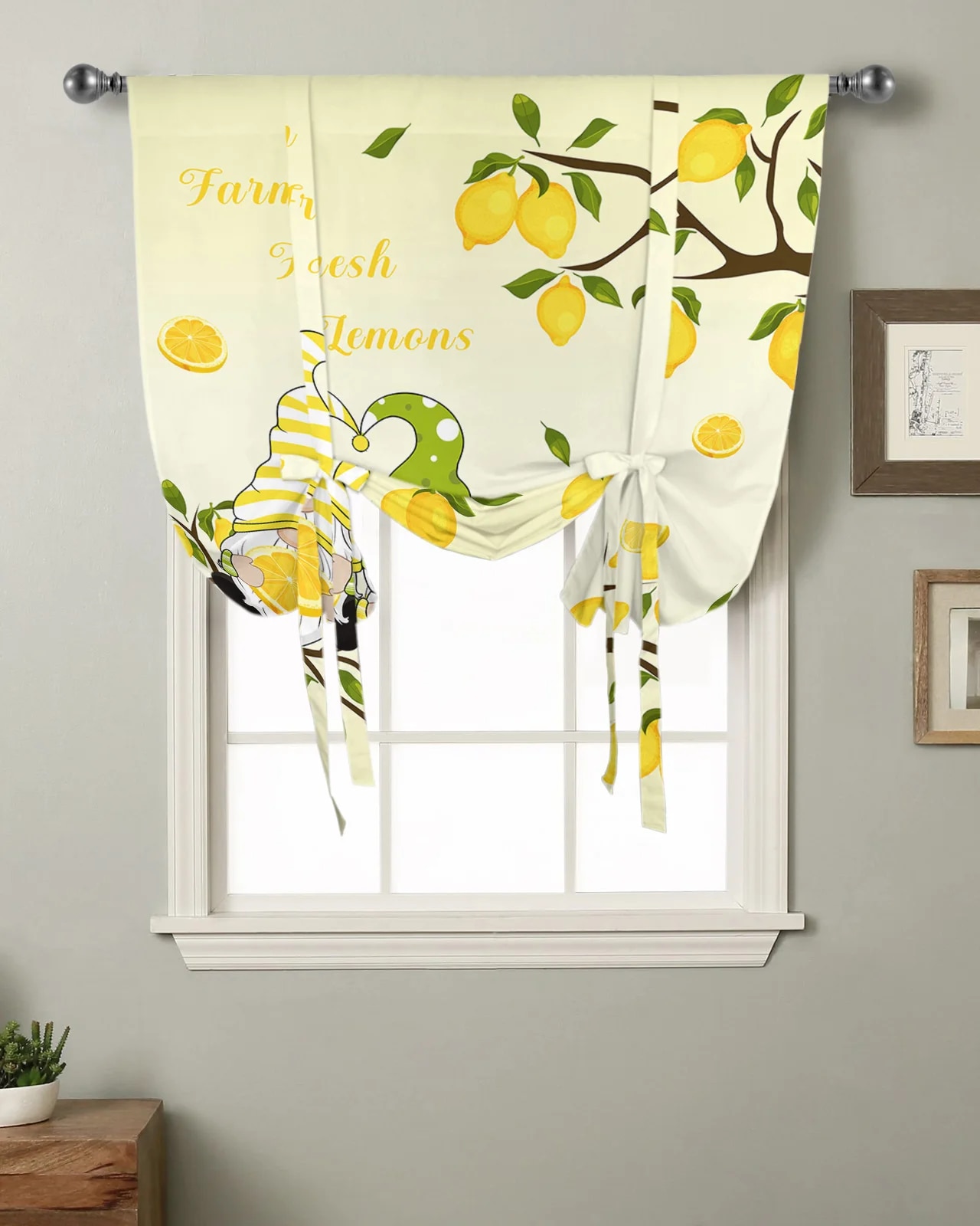 Summer Lemon Lemon Tree Gnome Kitchen Short Window Curtain Rod Pocket ...