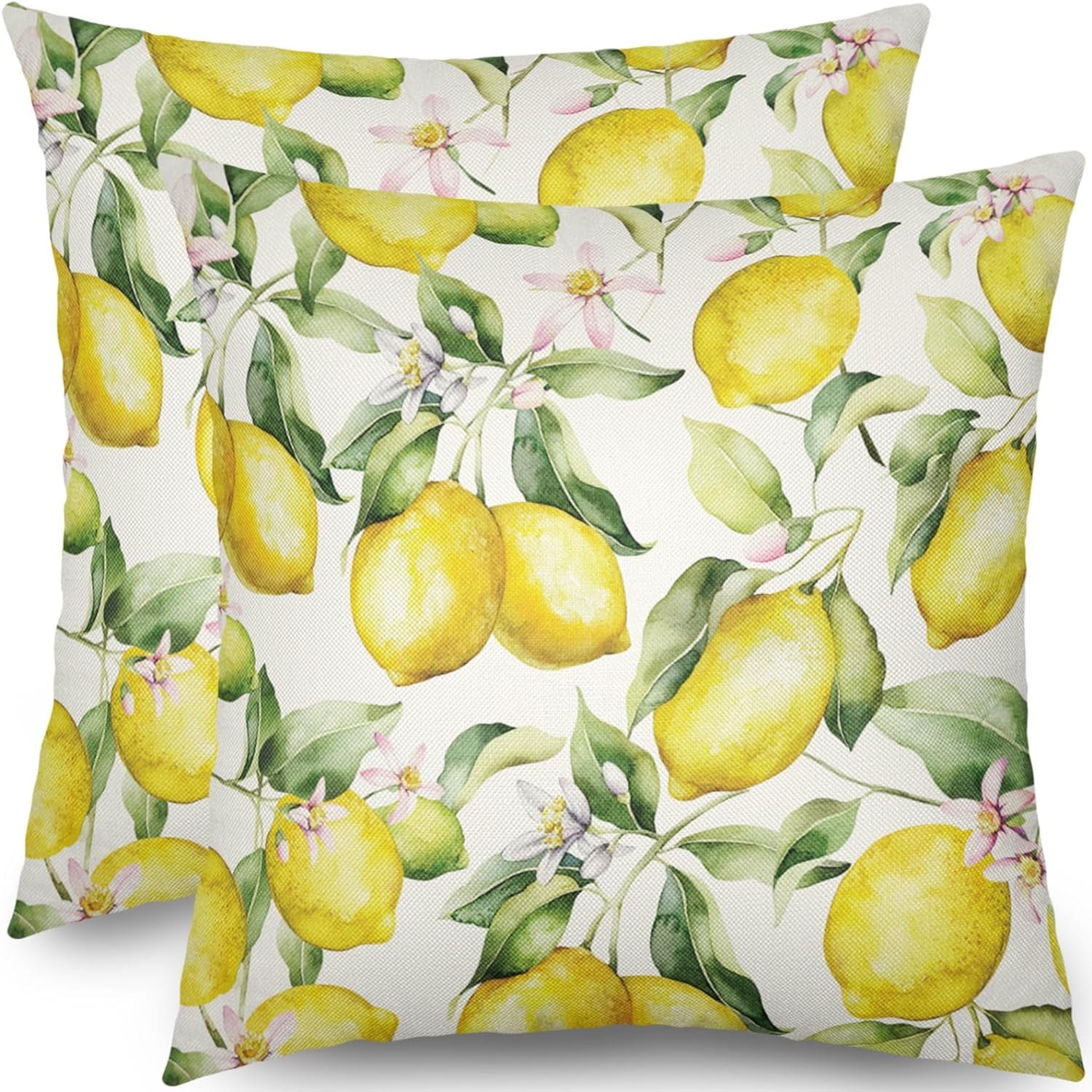 Summer Lemon Pillow Covers 16x16 Set of 2 Yellow Green Watercolor ...