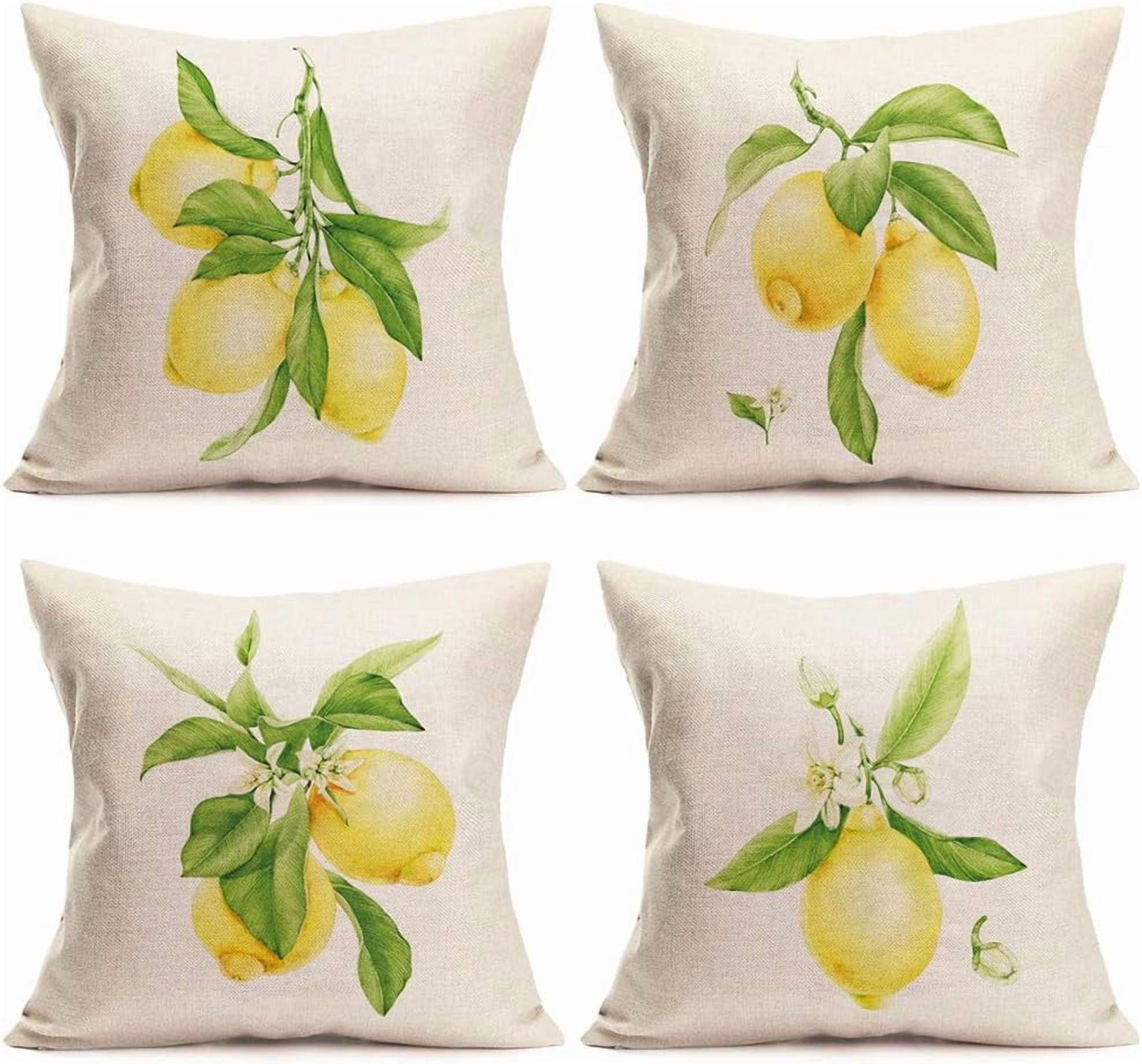 Summer Lemon Pillow Covers 18x18 Inches Set of 4 Yellow Lemon with ...