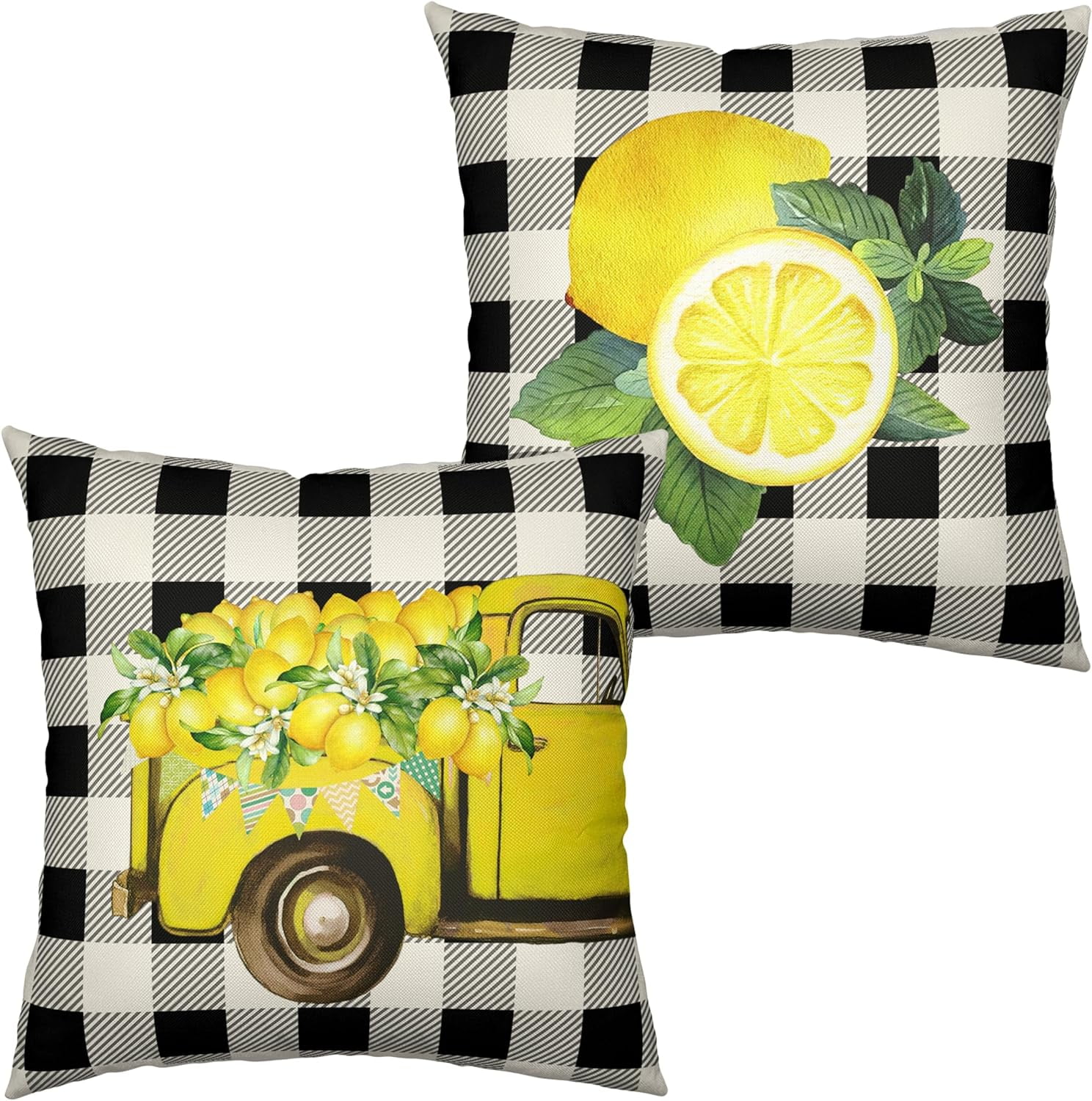 Summer Lemon Pillow Covers Yellow Truck with Yellow Lemon Blossom Throw ...