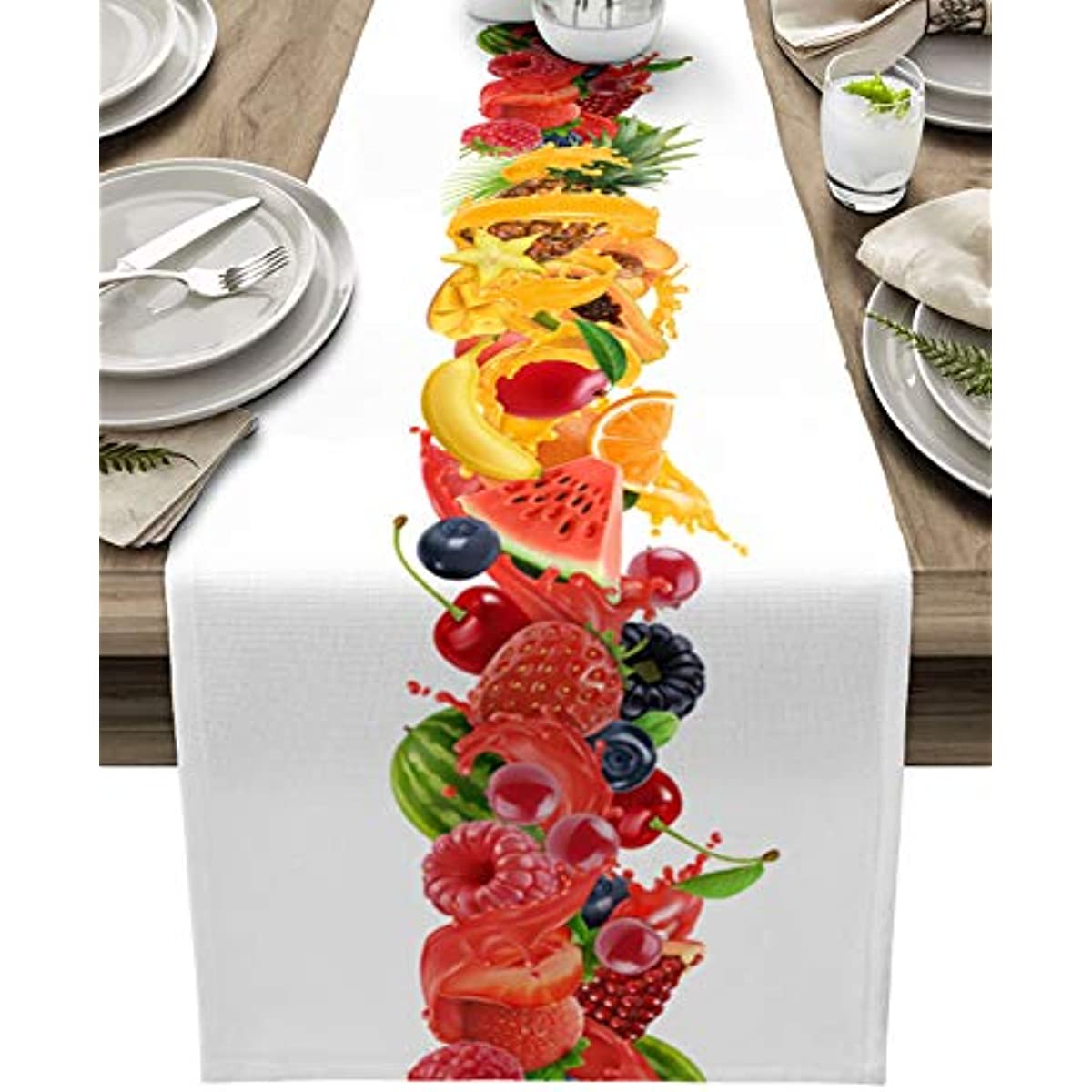 Summer Lemon Pineapple Fruit Linen Table Runners Kitchen Table Decor ...