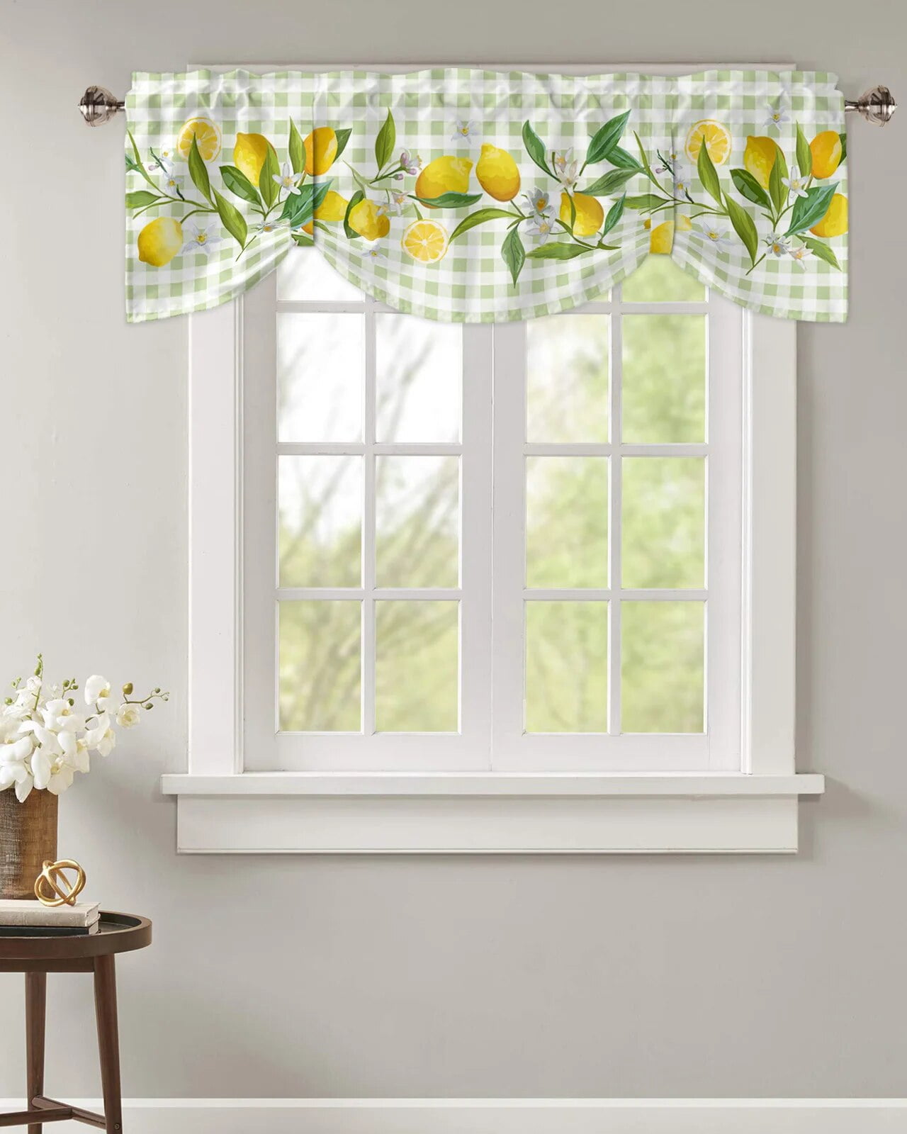 Summer Lemon Plaid Small Curtain Rod Pocket Short Curtains Home Decor ...