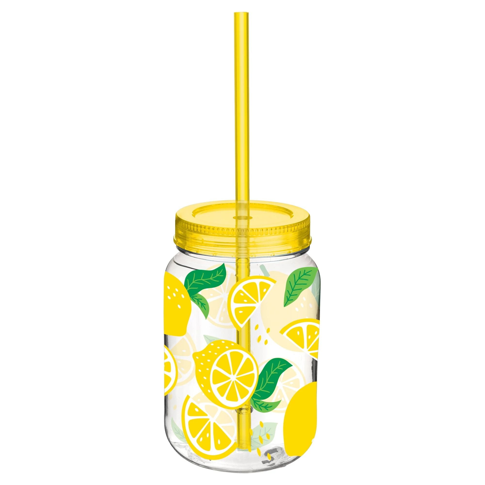 Summer Lemon Plastic Mason Cup with Straw, 1ct - Walmart.com