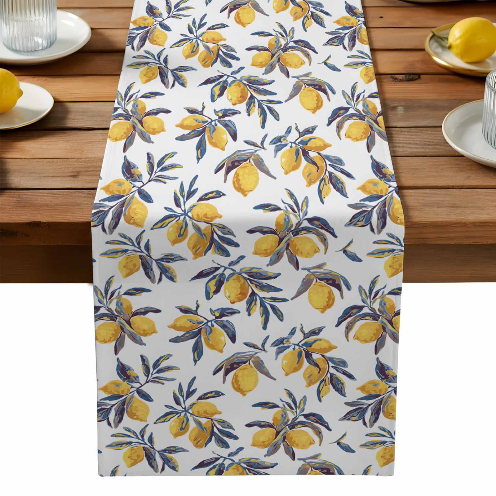 Summer Lemon Retro Leaves Seamless Table Runners 13x70 Inches Long ...