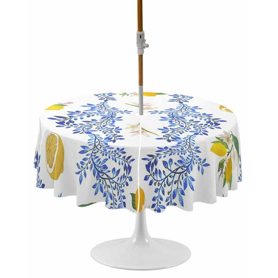 Summer Lemon Round Outdoor Tablecloth, Waterproof Table Cloth Cover ...
