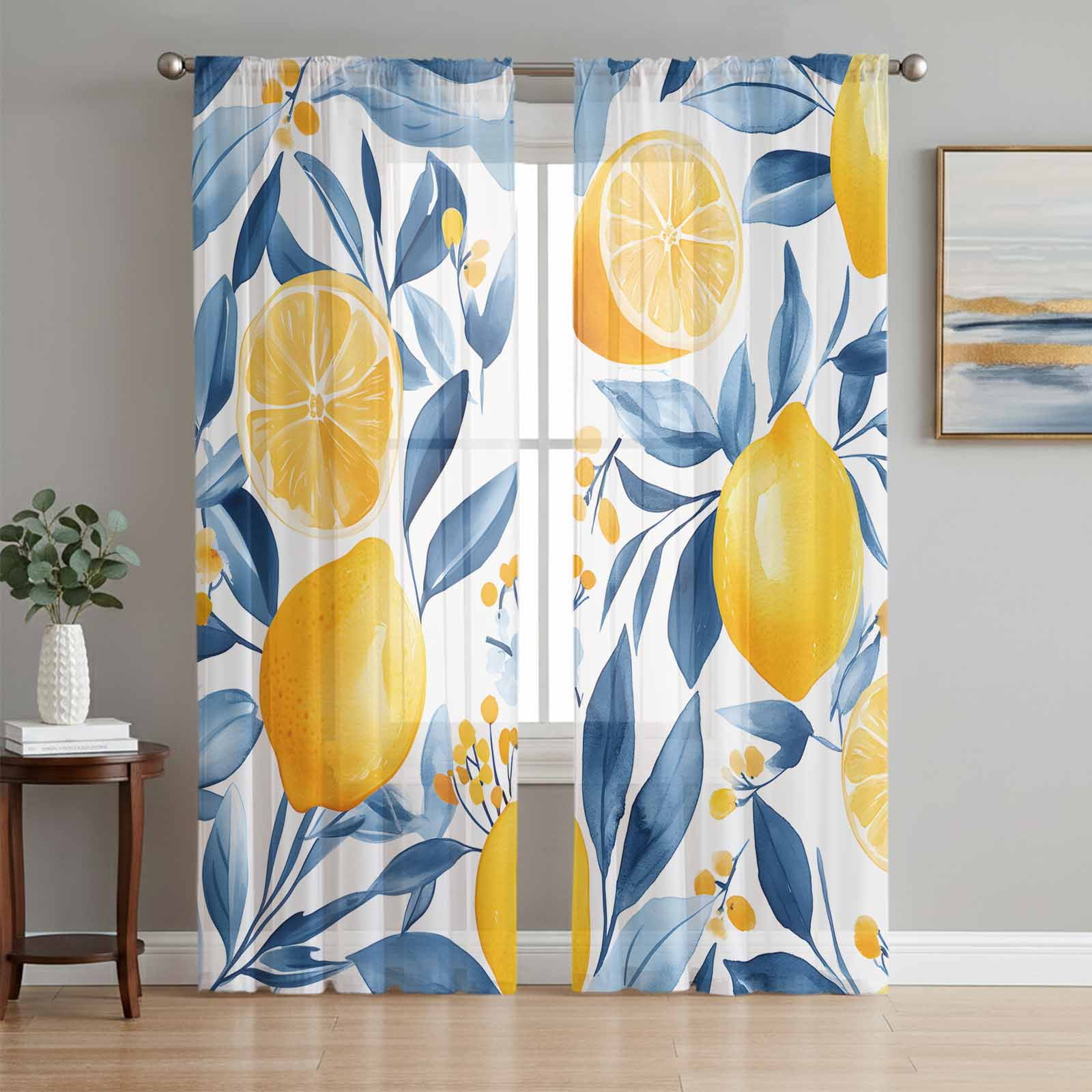 Summer Lemon Sheer Curtains 96 Inch Length 2 Panels Set, Spring ...