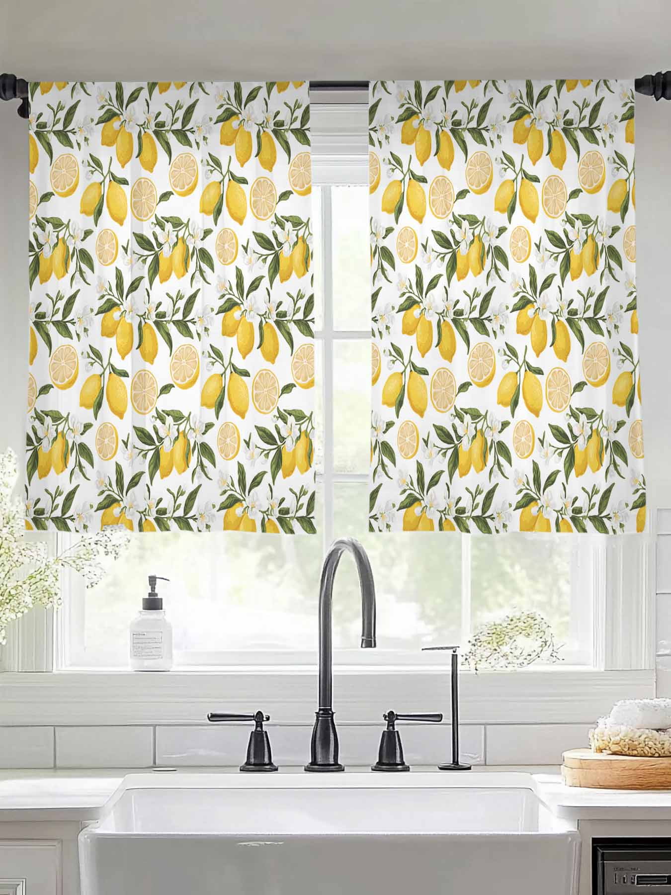 Summer Lemon Sheer Curtains for Living Room Bedroom Modern Green Botanical Leave Sheer Curtains ...