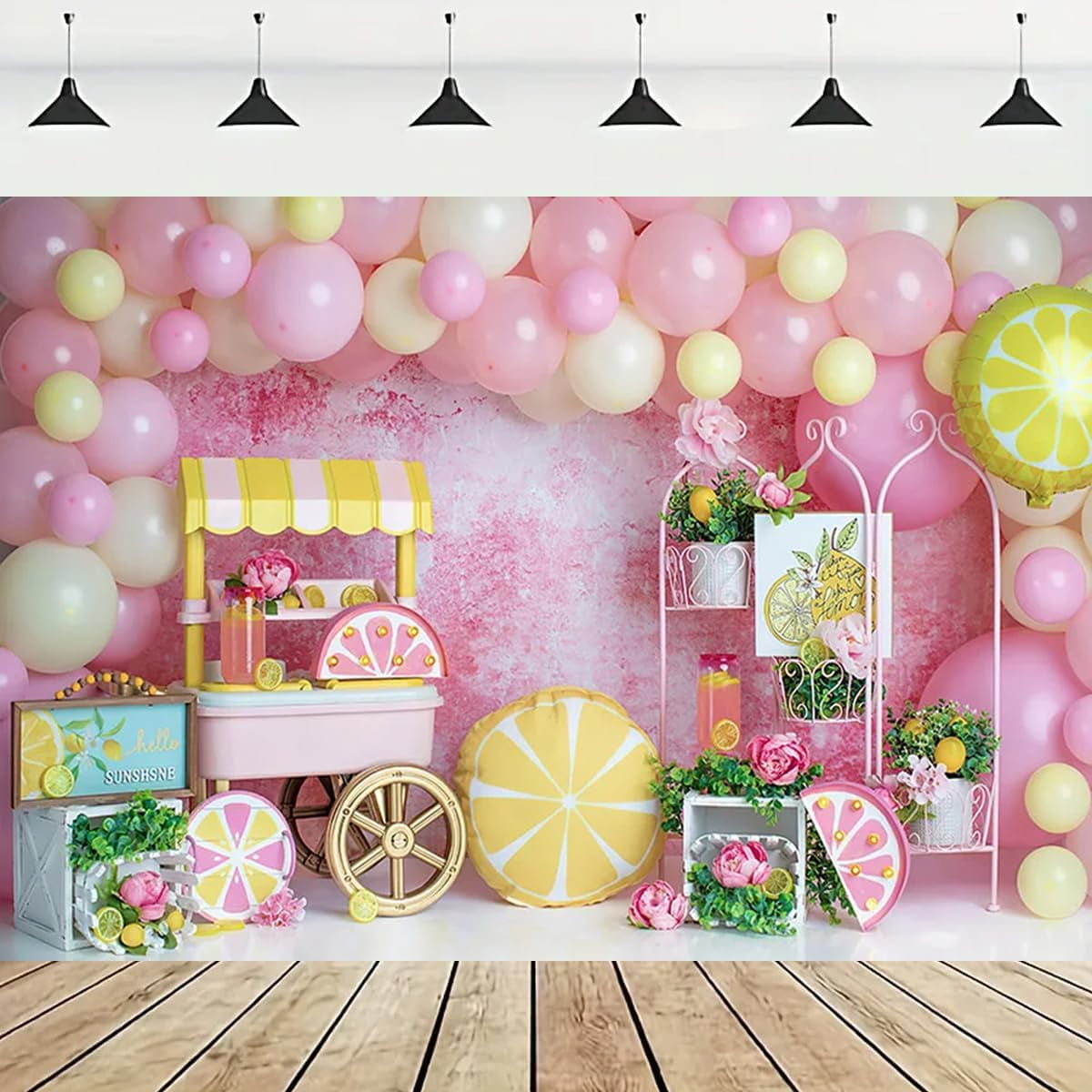 Summer Lemon Shop Photography Background Lemonade Pink Balloons ...