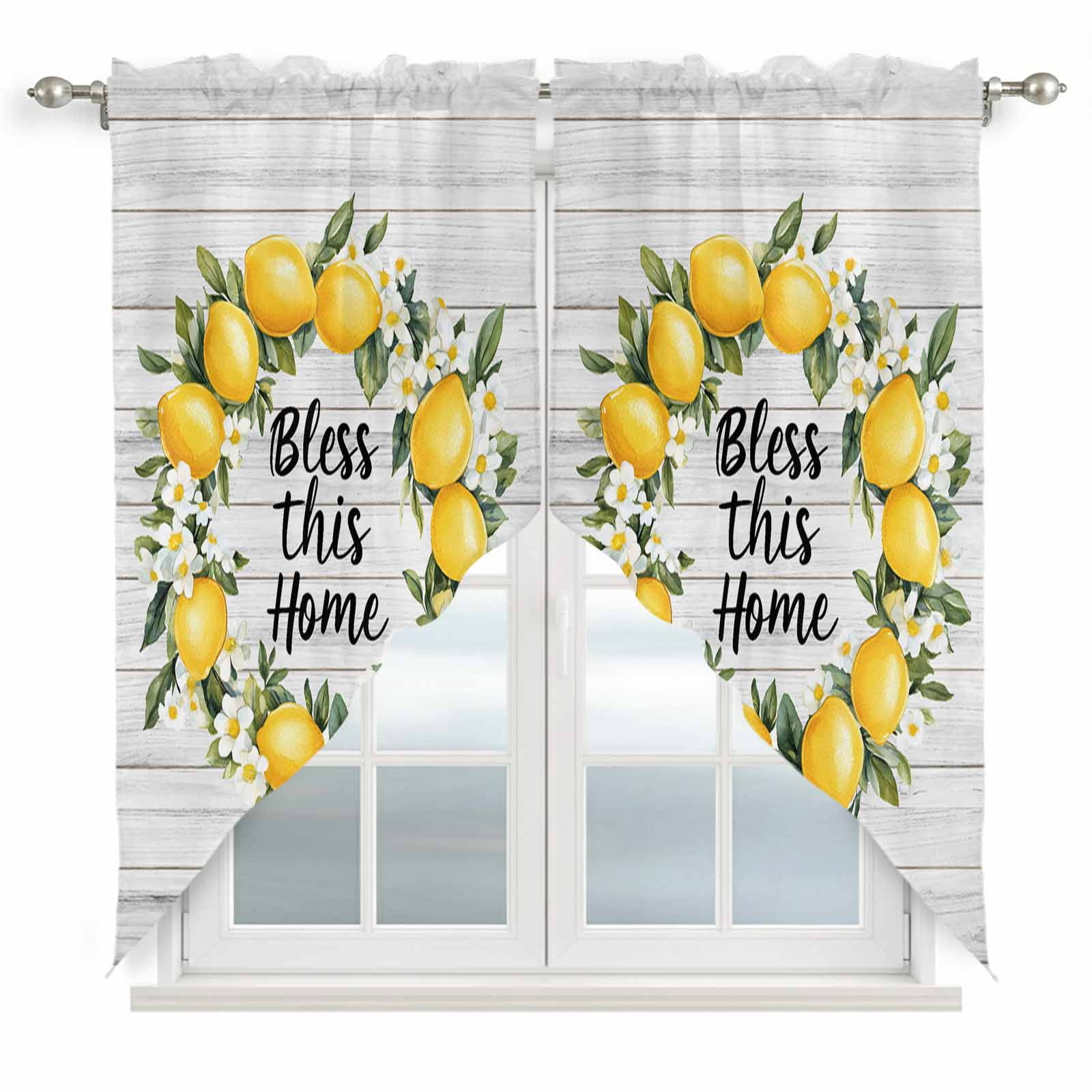 Summer Lemon Swag Curtains Farmhouse Country Grey Wooden Garin Swag ...