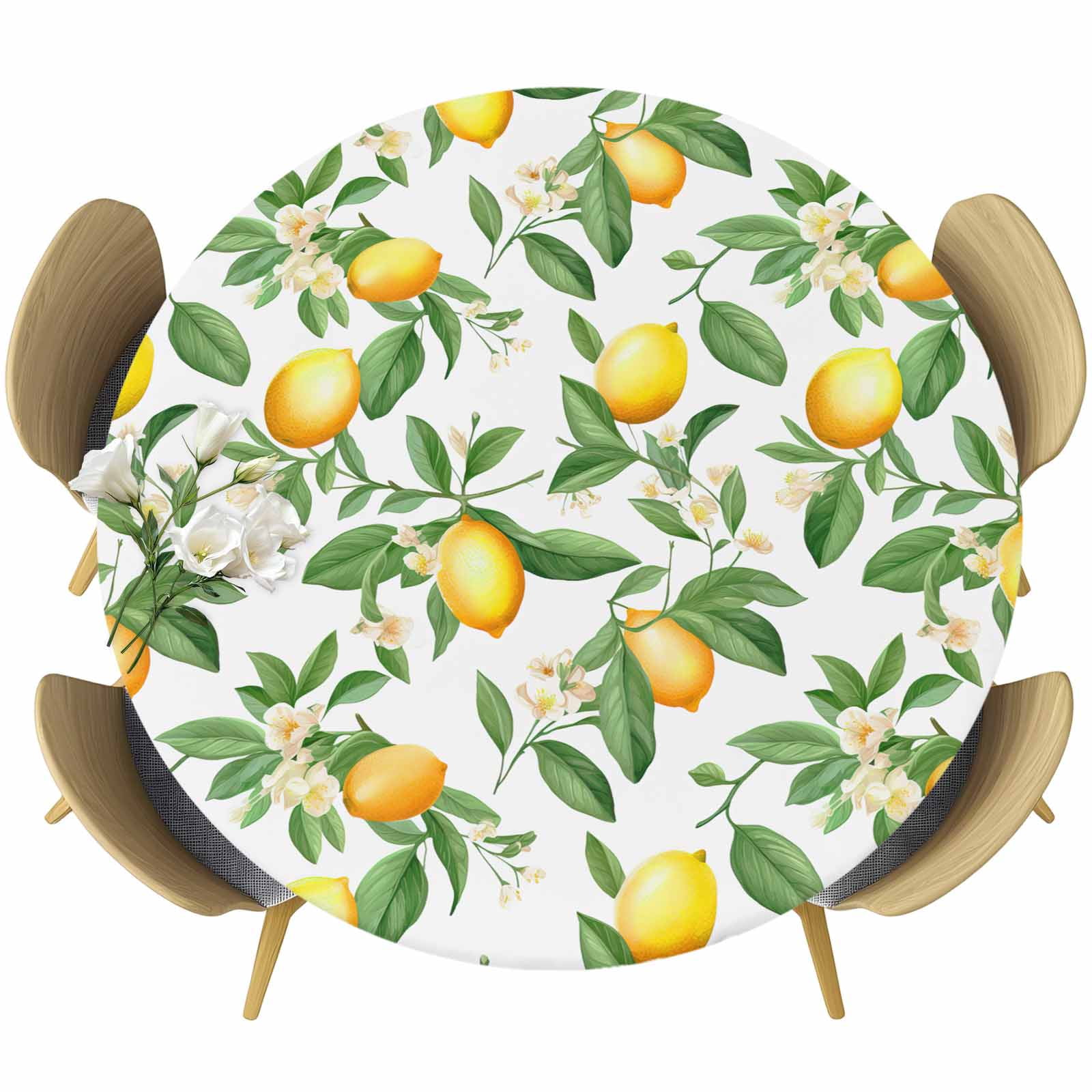 Summer Lemon Table Cloth, Round Fitted Tablecloths with Elastic Edge ...