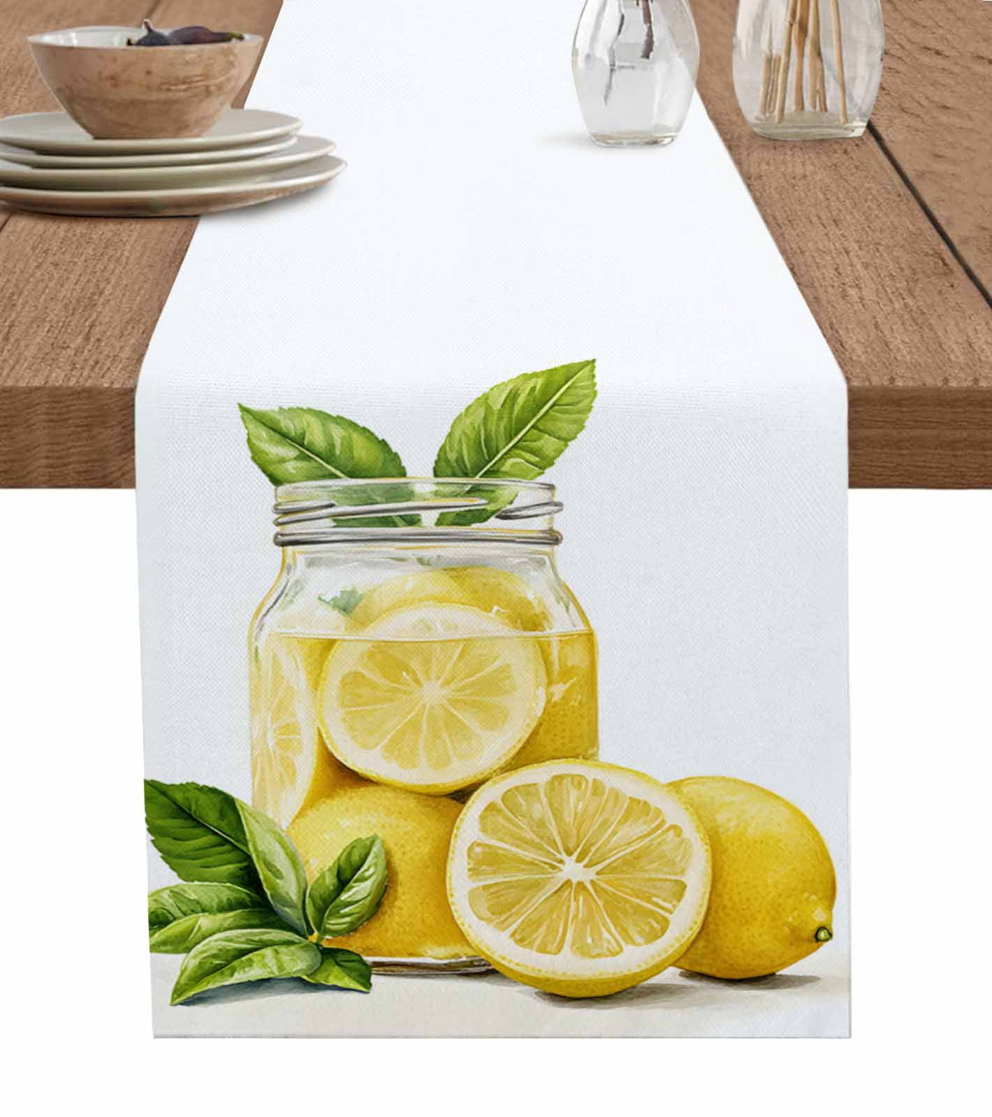 Summer Lemon Table Runner 70 Inches, Yellow Fruit Bottle Plant Farm ...
