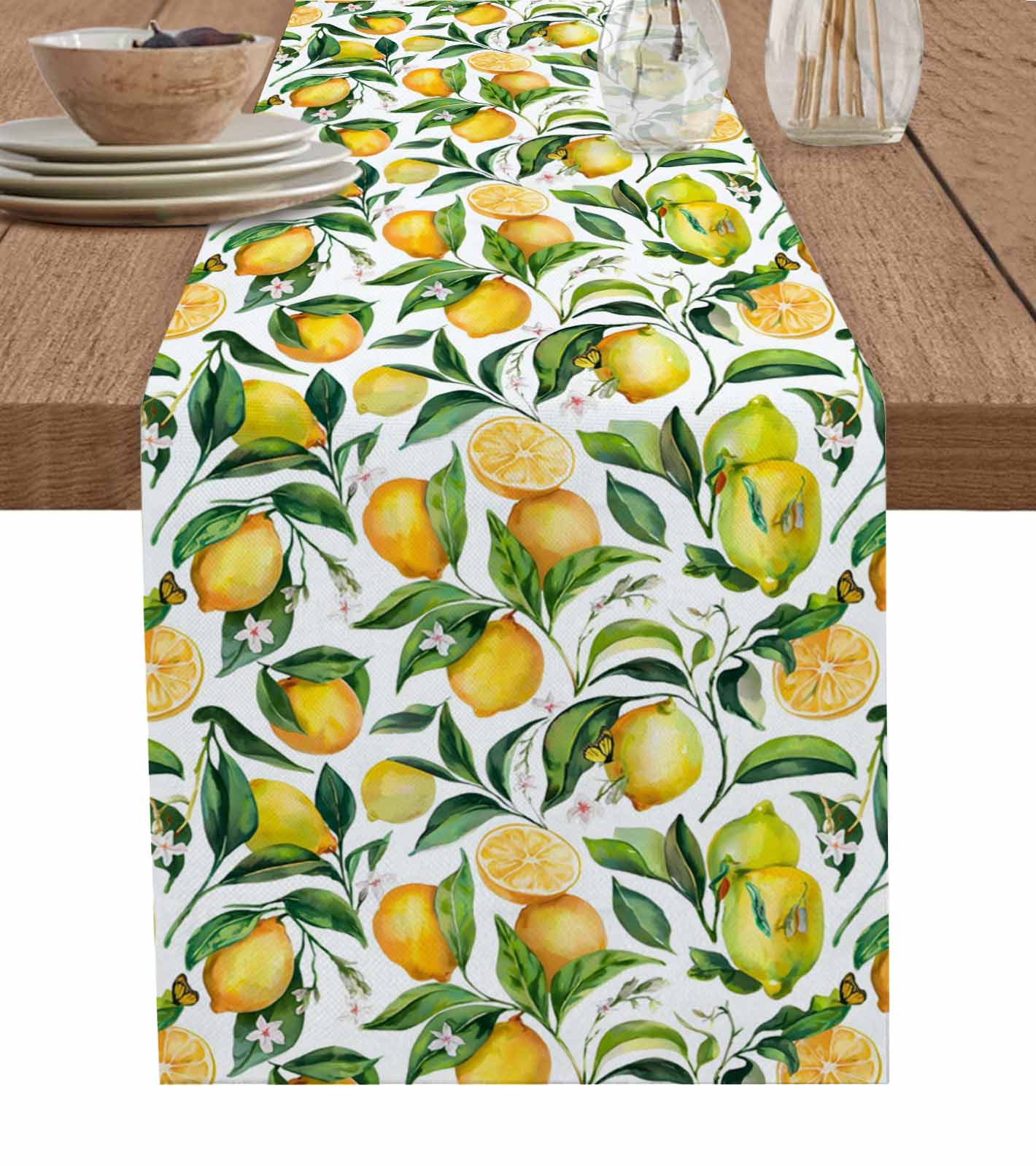 Summer Lemon Table Runner 72 Inches, Pastoral Rustic Tropical Fruit ...