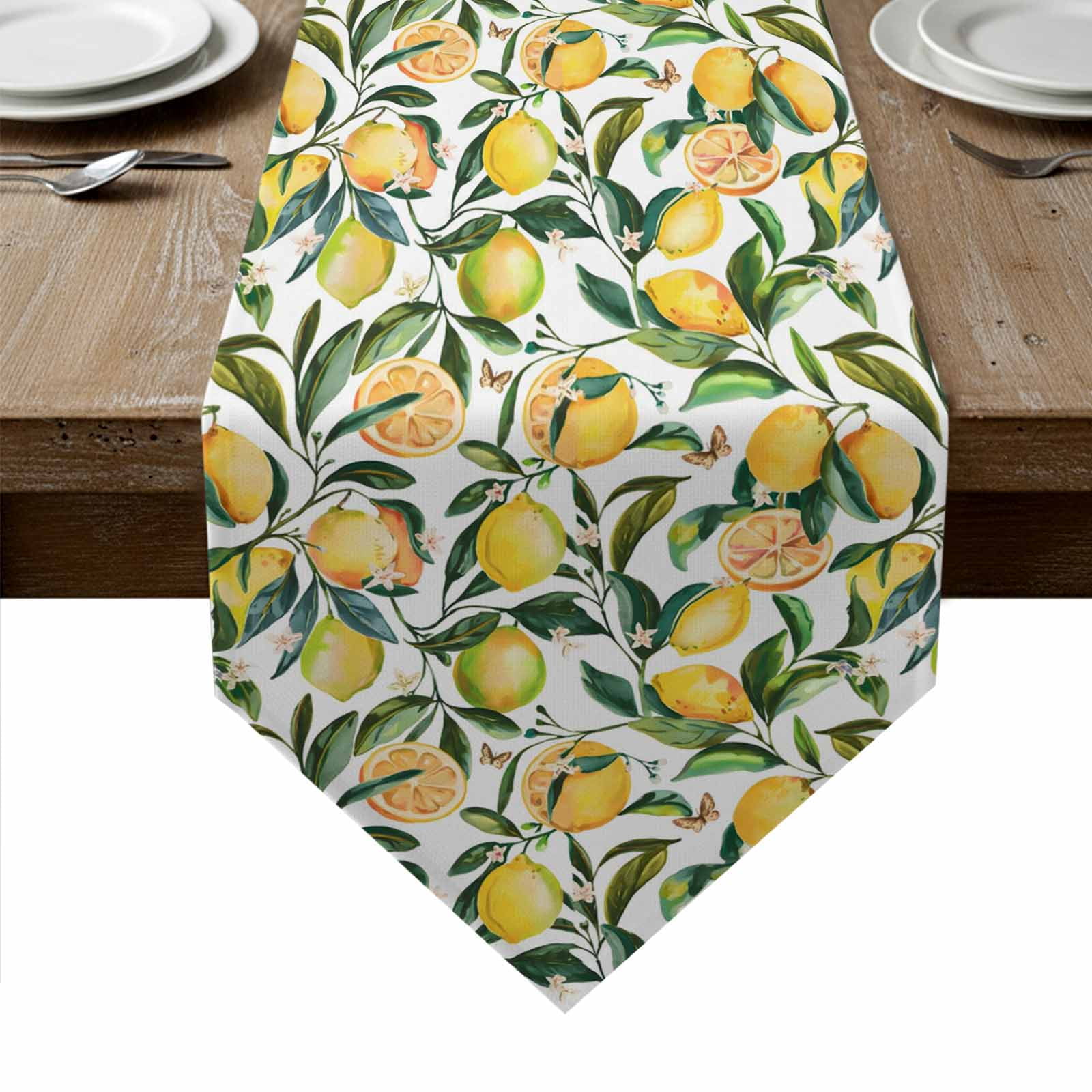 Summer Lemon Table Runner Linen Burlap Table Runner 120 Inches Long ...