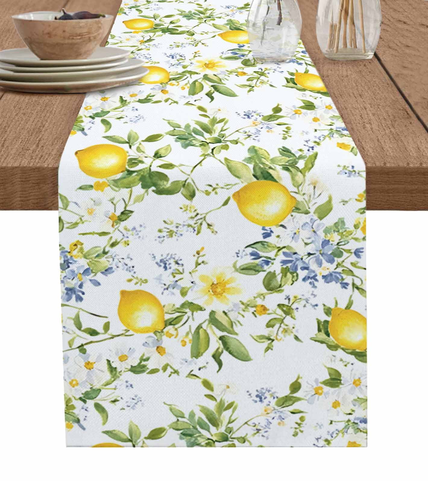 Summer Lemon Table Runner Watercolor Yellow Spring Floral Botanical ...
