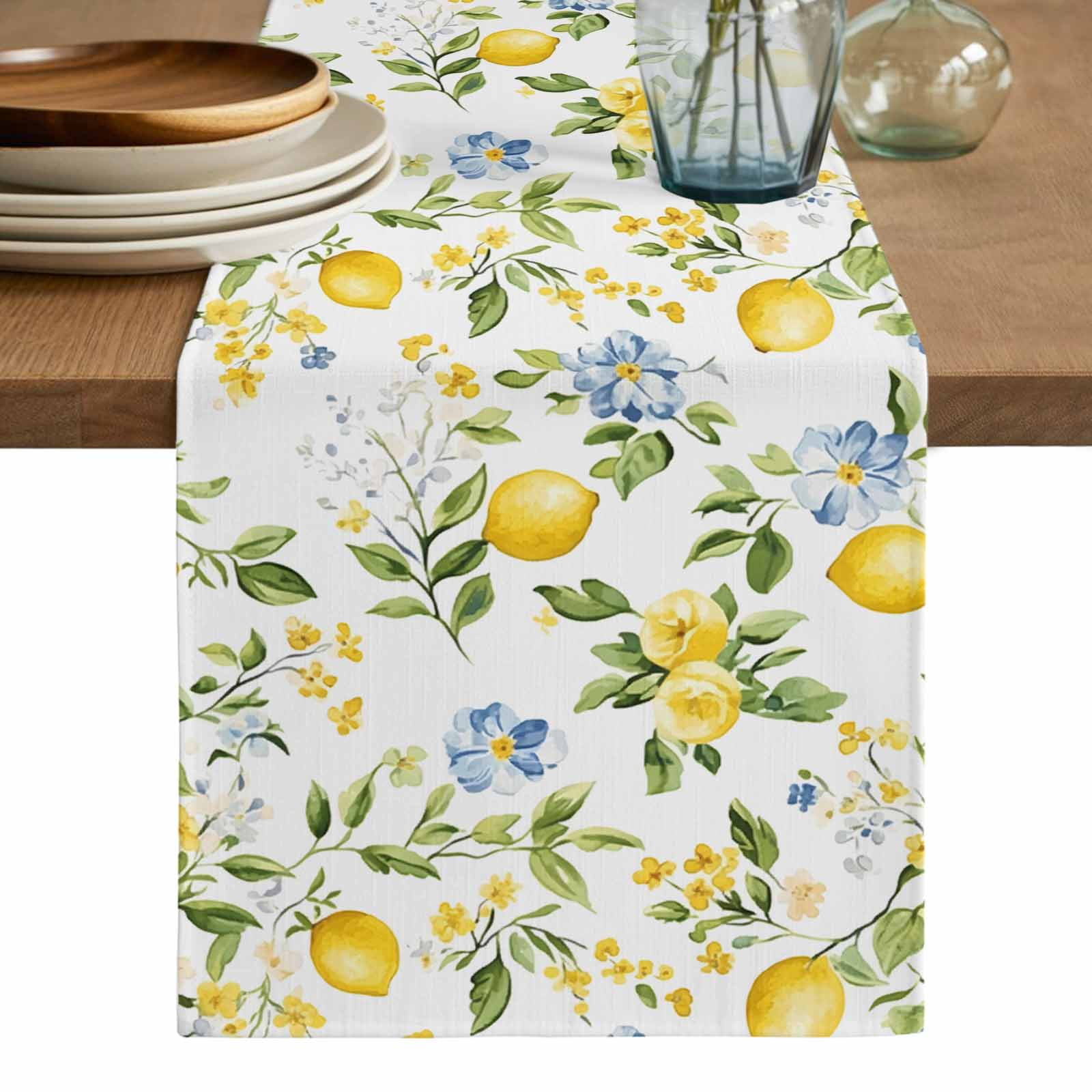 Summer Lemon Table Runner, Yellow Fruits Botanical Spring Floral ...
