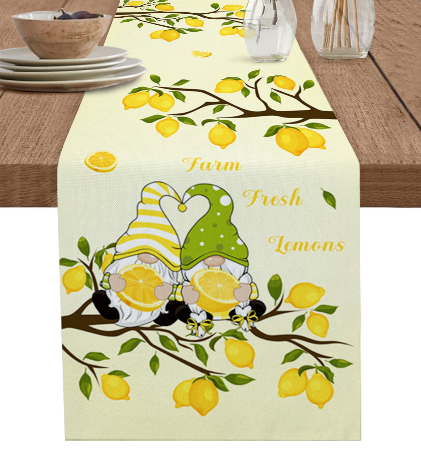 Summer Lemon Table Runner Yellow Ombre Gnomes Farm Lemon Tree ...