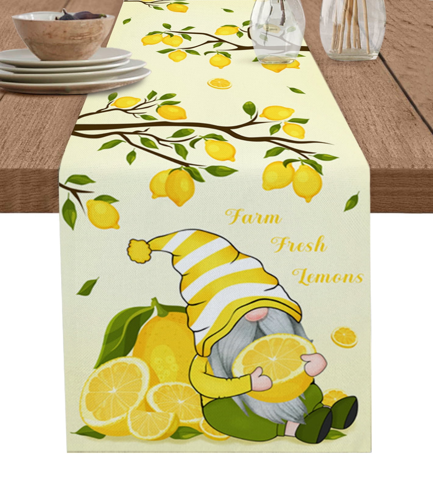 Summer Lemon Table Runner Yellow Ombre Gnomes Lemon Tree Tablerunners ...