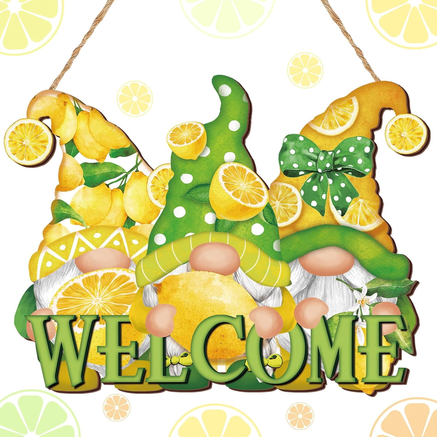Summer Lemon Welcome Wood Door Hanger 15 Inch Large Wooden Lemon Gnomes ...
