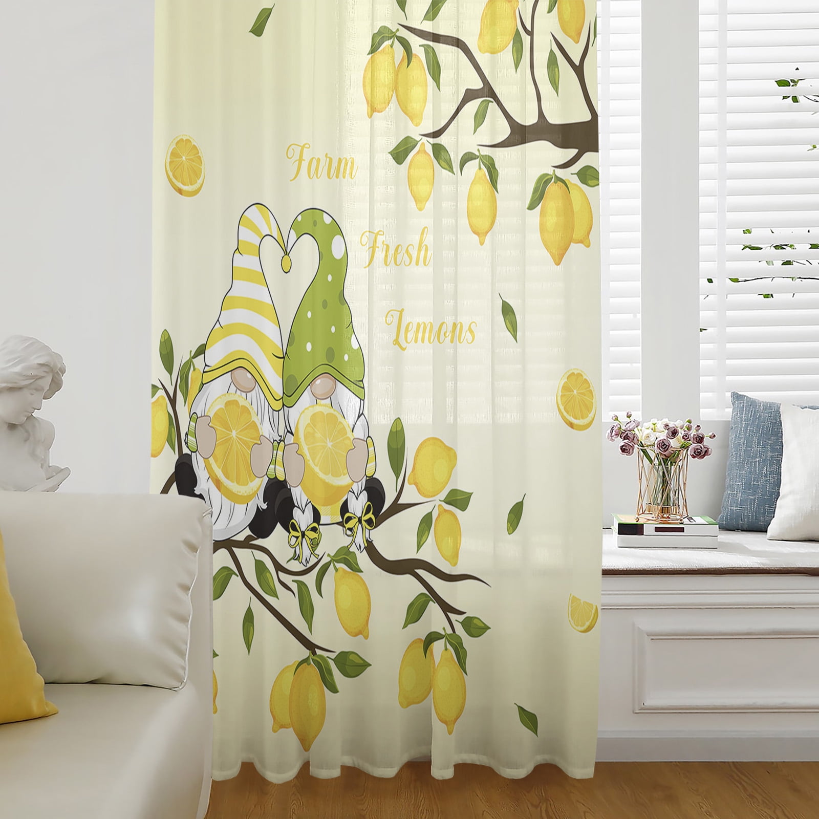 Summer Lemon Window Curtain 72 Inches Long, Cute Gnomes Fruit Country ...