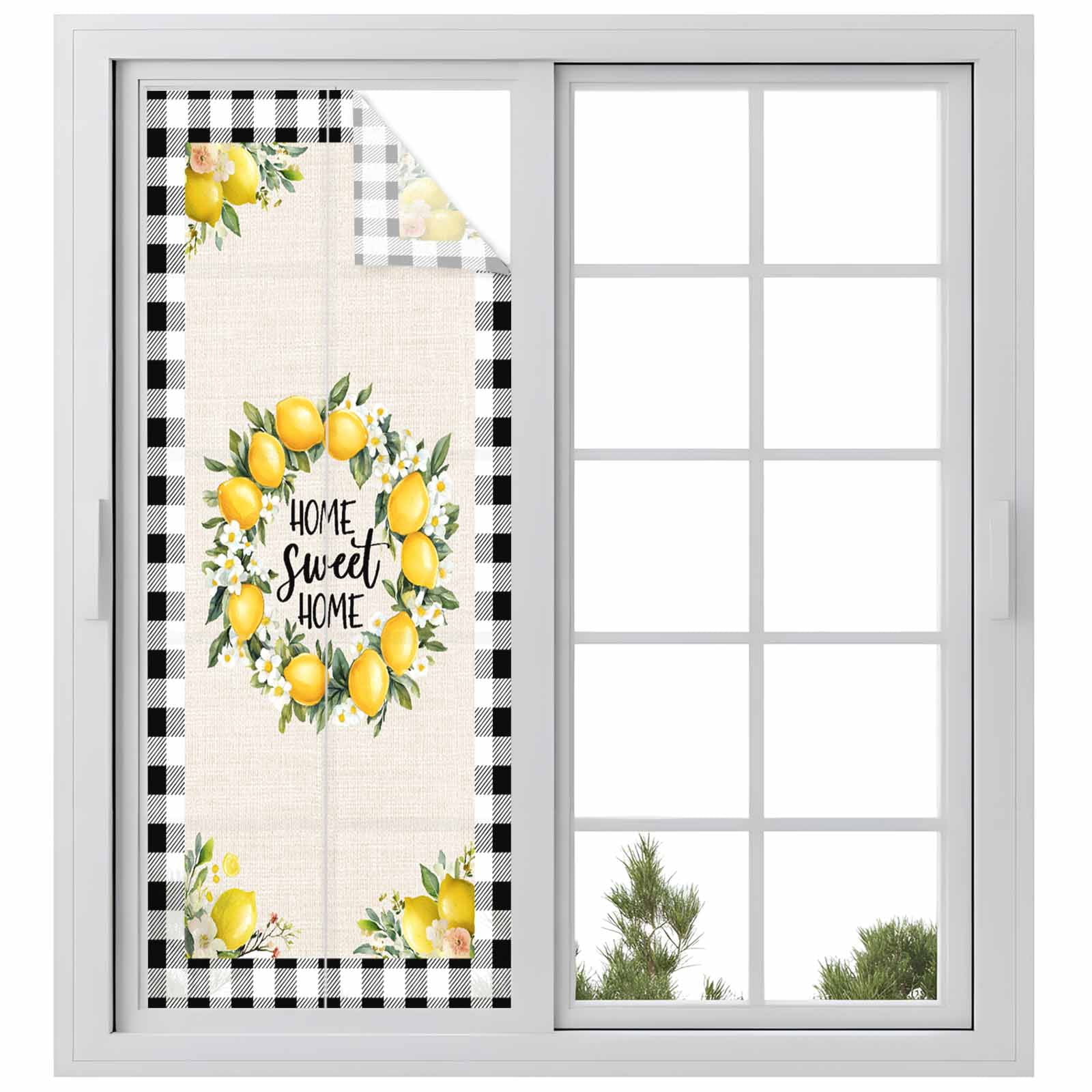 Summer Lemon Window Privacy Film, Farmhouse Black Check Plaid Vintage ...