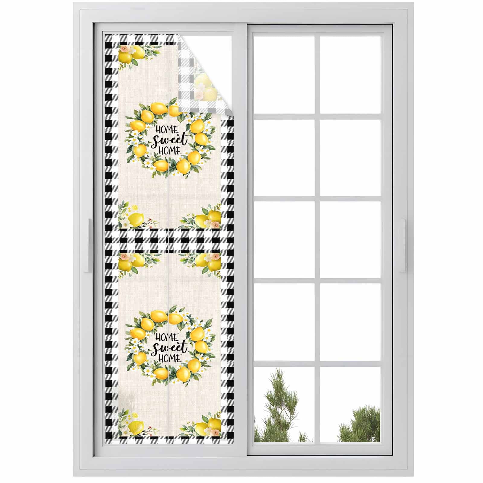 Summer Lemon Window Privacy Film, Farmhouse Black Check Plaid Vintage ...