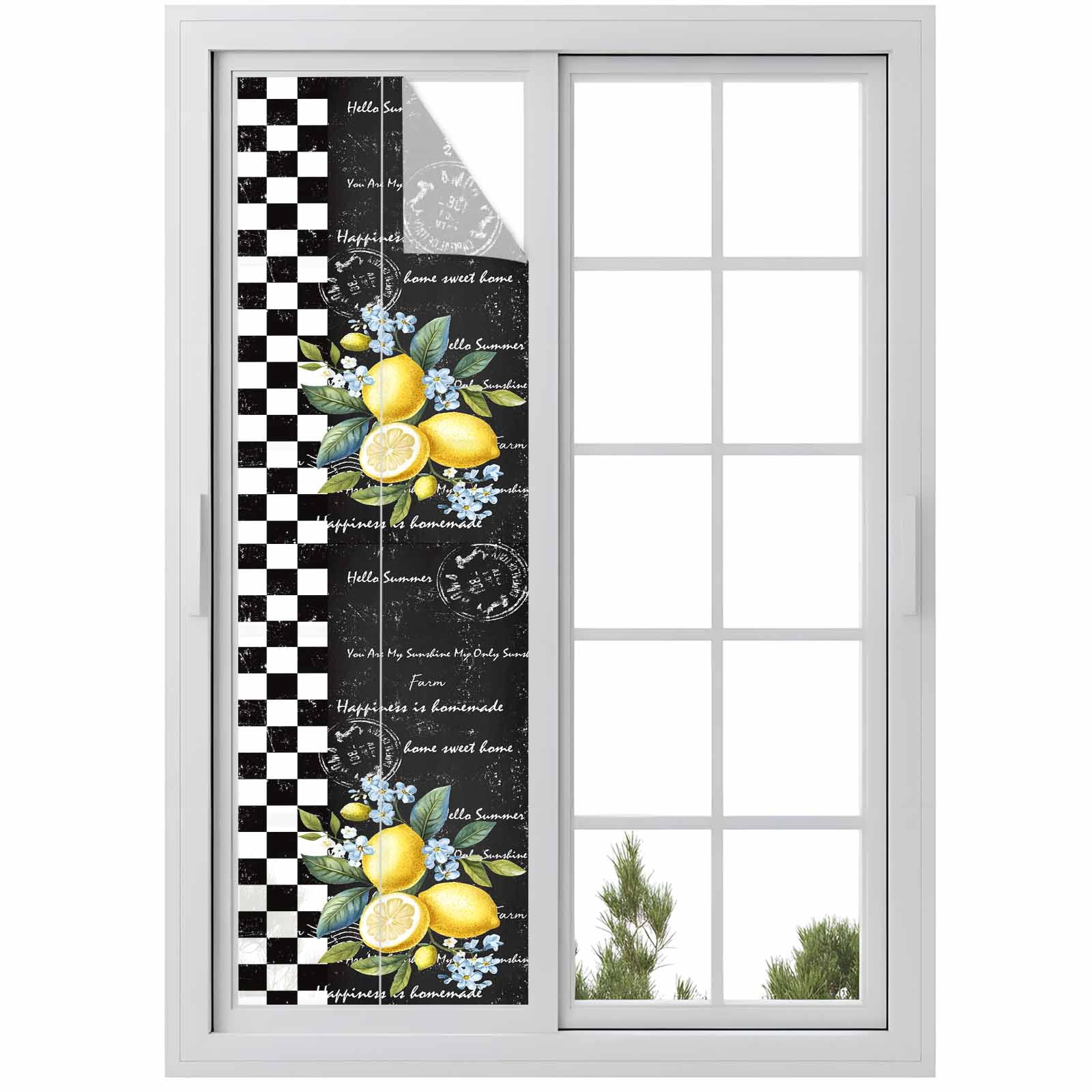 Summer Lemon Window Privacy Film, Vintage Black Plaid Blue Spring ...