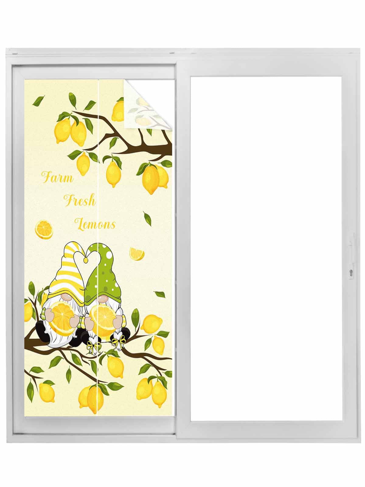 Summer Lemon Window Privacy Film, Yellow Ombre Gnomes Farm Lemon Tree ...