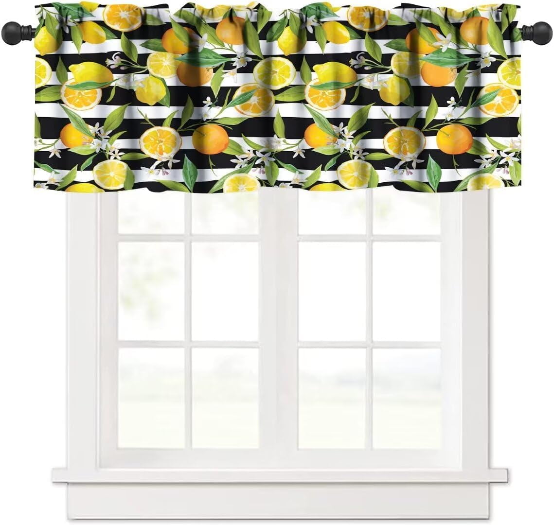 Summer Lemon Window Valance, Watercolor Fresh Fruit Tropical Orange and ...