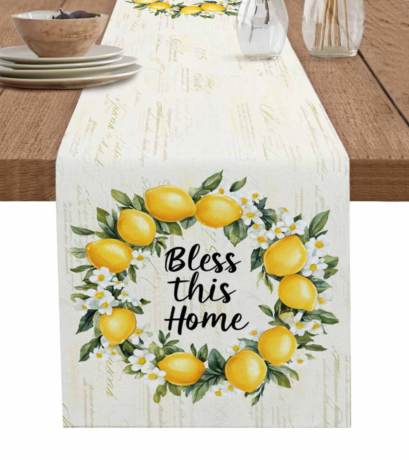 Summer Lemon Wreath Table Runner 72 Inches, Farmhouse Floral Leaves ...