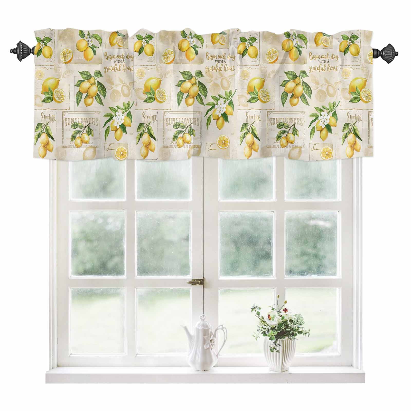 Summer Lemons Kitchen Valances for Windows 42x12 Inch Kitchen Curtains ...
