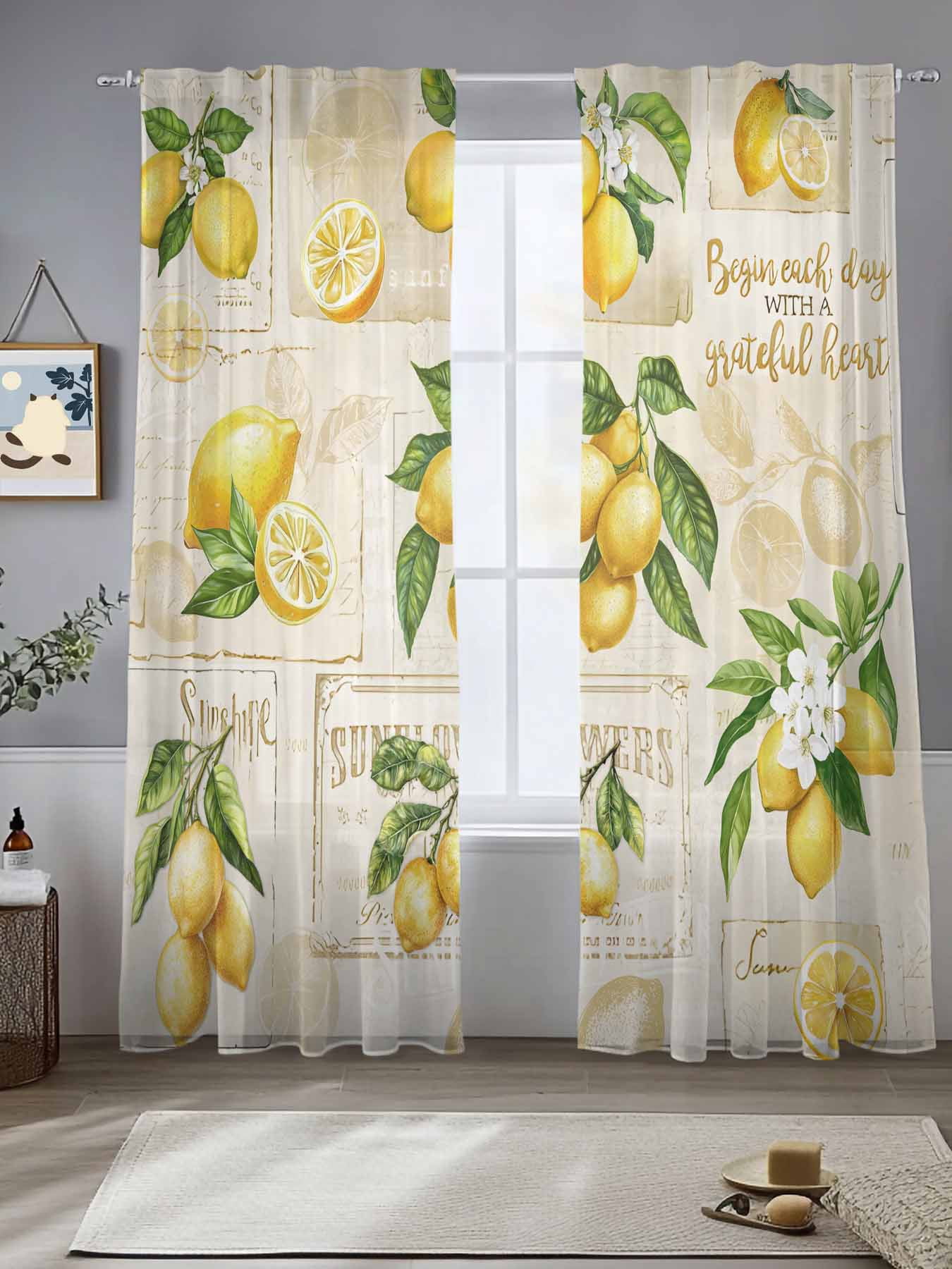 Summer Lemons Sheer Curtains for Living Room Bedroom Retro Farmhouse ...