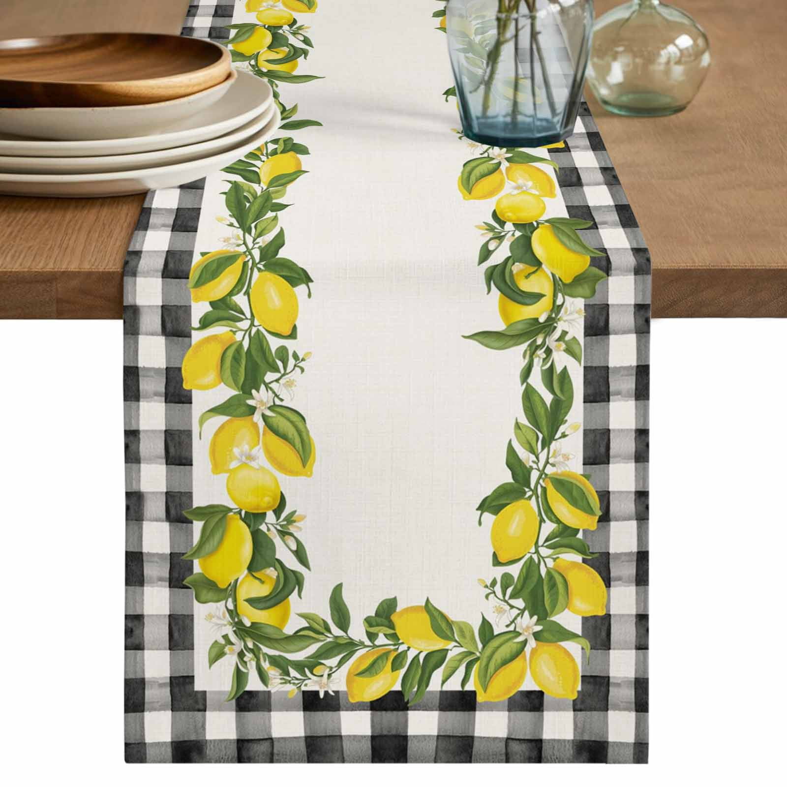 Summer Lemons Table Runner 72 Inches, Farmhouse Fruits Black Buffalo ...