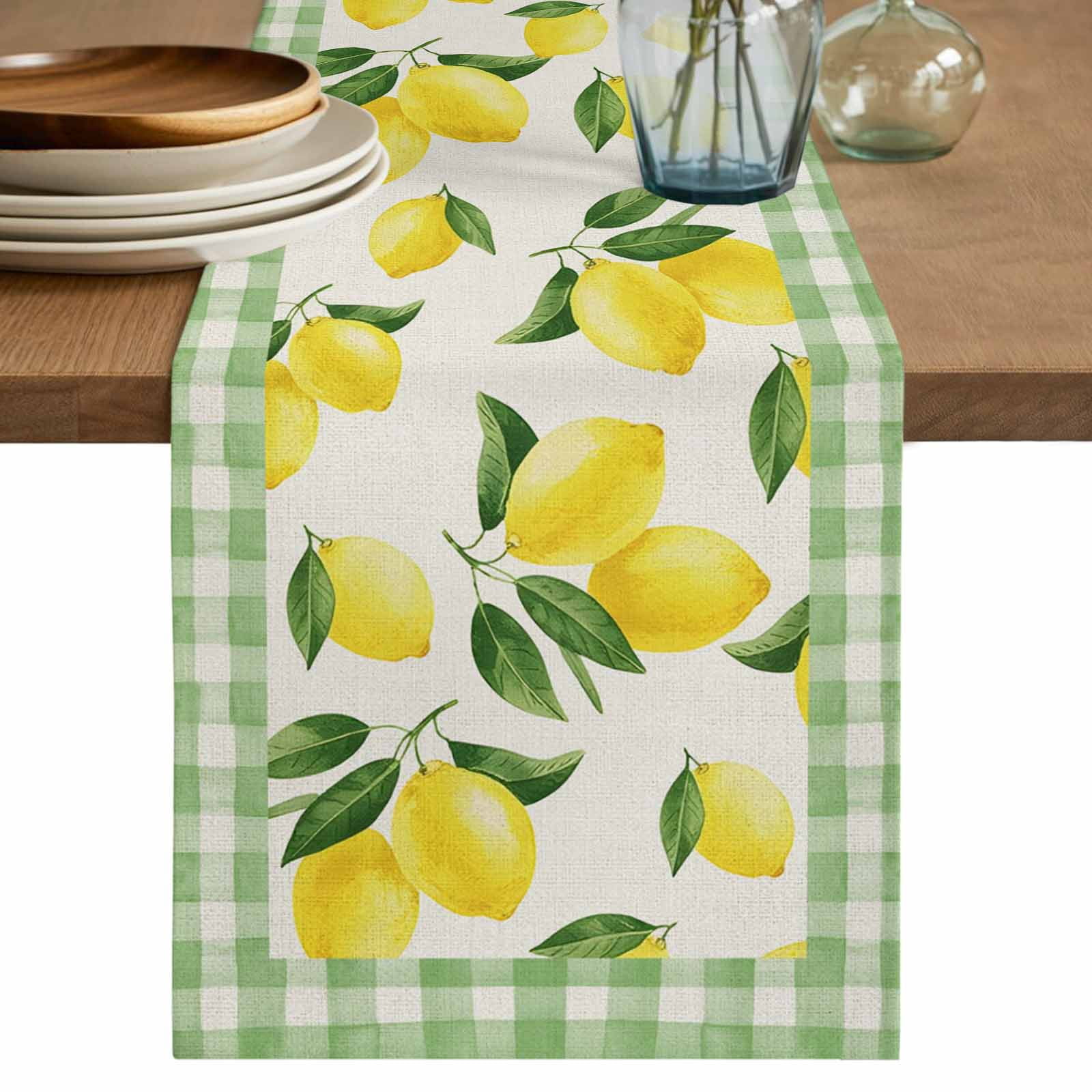 Summer Lemons Table Runner 72 Inches, Farmhouse Fruits Sage Green ...