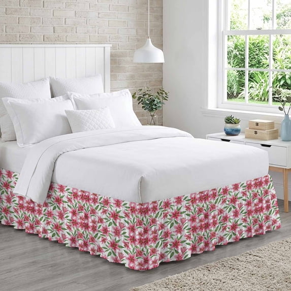 Summer Lily Bed Skirt King Size 16 Inch Drop, Watercolor Pink Flower ...