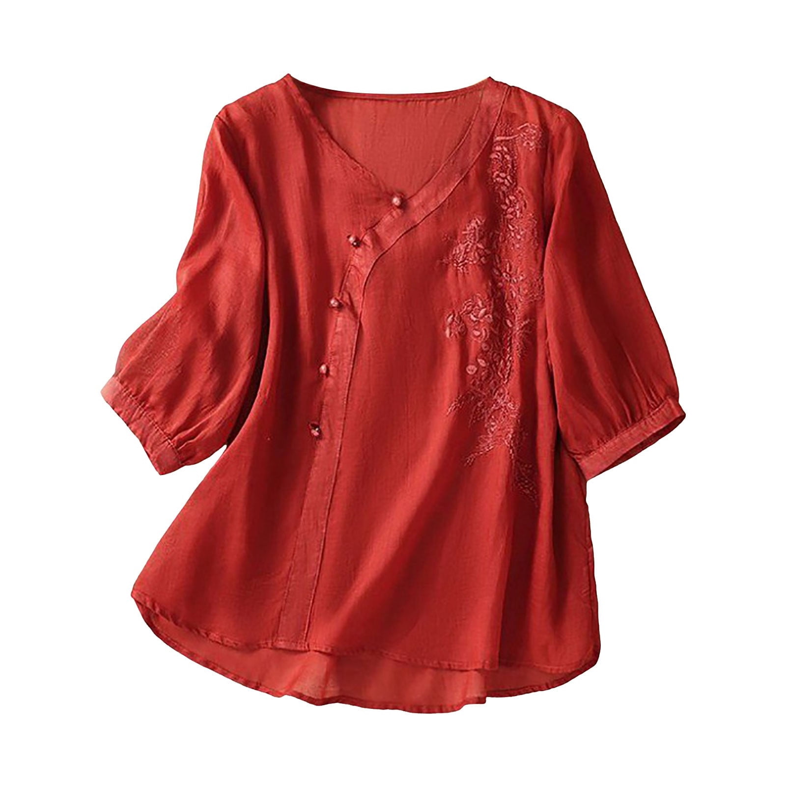 Summer Loose - Fit Embroidered Linen Shirt for Women - With Toggle ...
