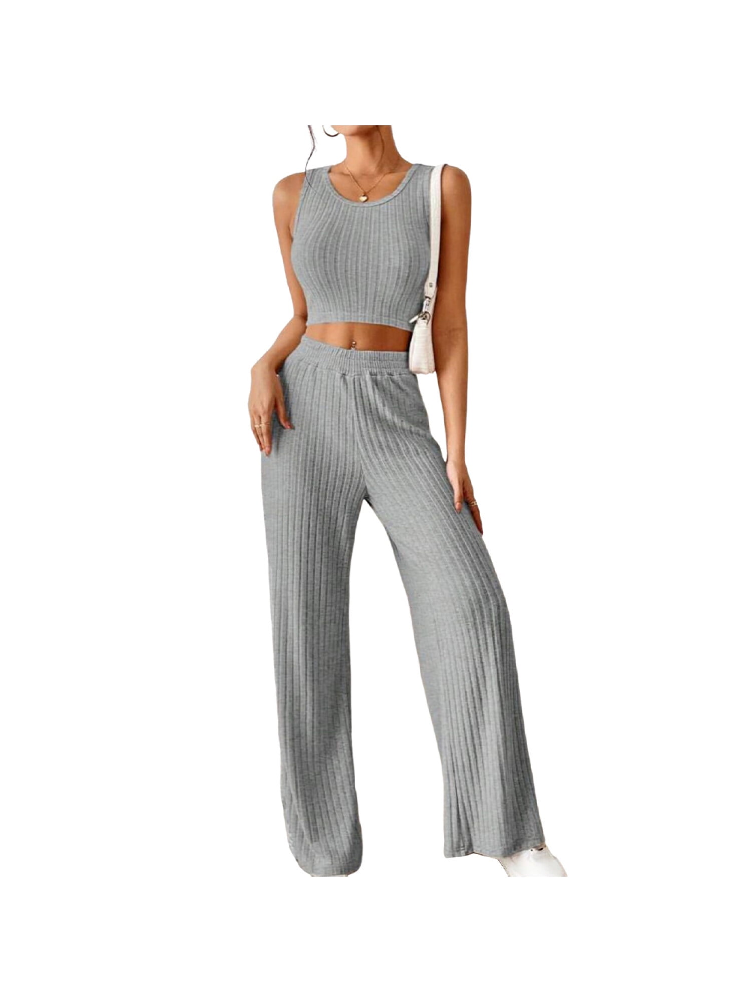 Summer Lounge Set for Women 2Pcs Outfit Set Sleeveless Crewneck Crop ...