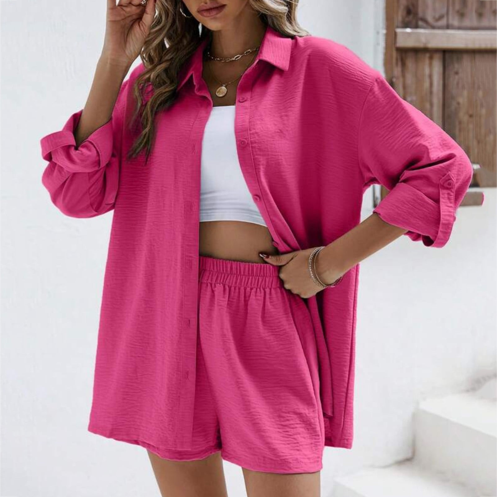 Summer Lounge Sets For Women Clearance Button Down Shirts And Casual