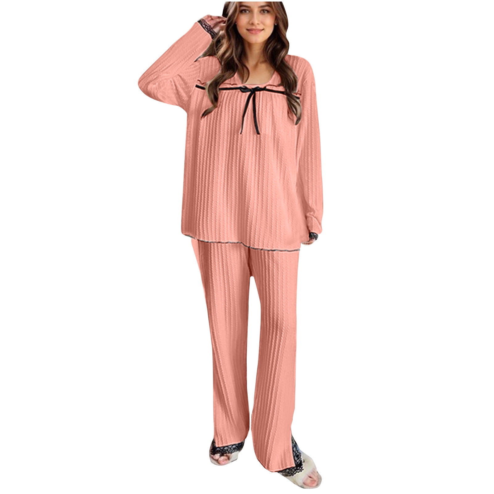 BLVB Pajama Set Womens Long Sleeve Sleepwear Padded Top and Pants Cozy ...