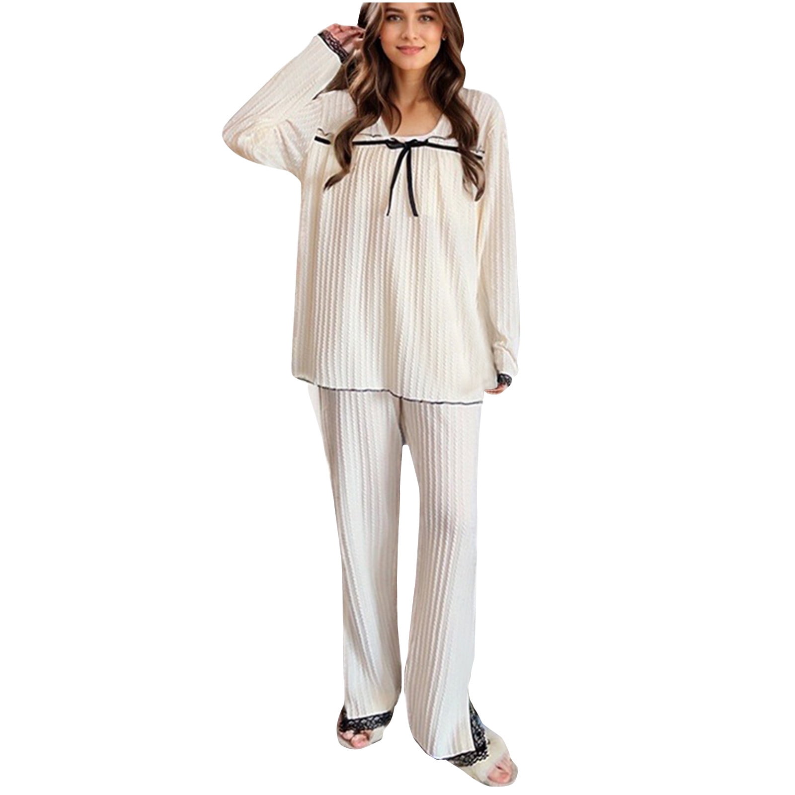 BLVB Pajama Set Womens Long Sleeve Sleepwear Padded Top and Pants Cozy ...